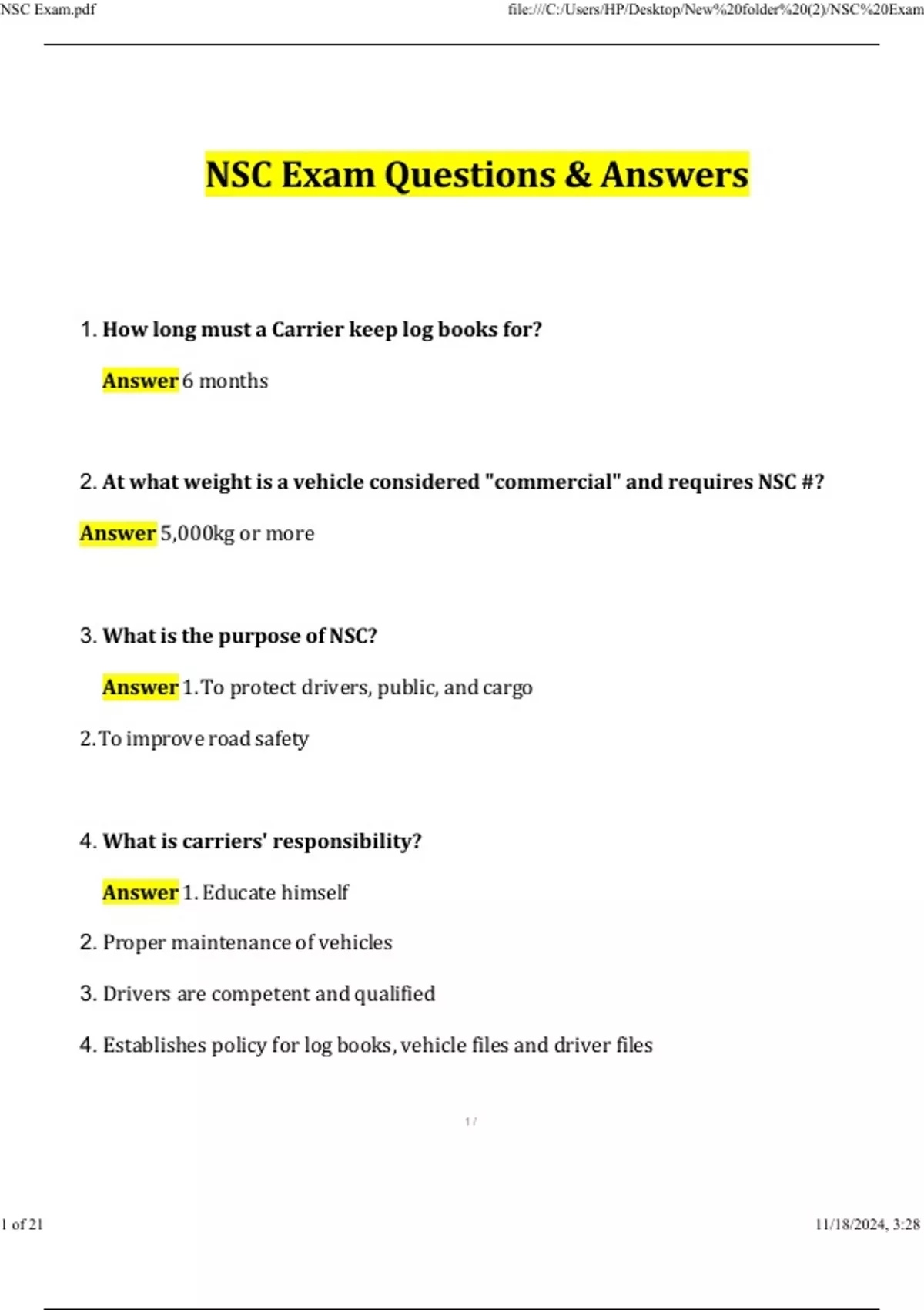 NSC Exam (2024 / 2025) Actual Questions and Verified Answers, 100% Guarantee Pass - NSC ...