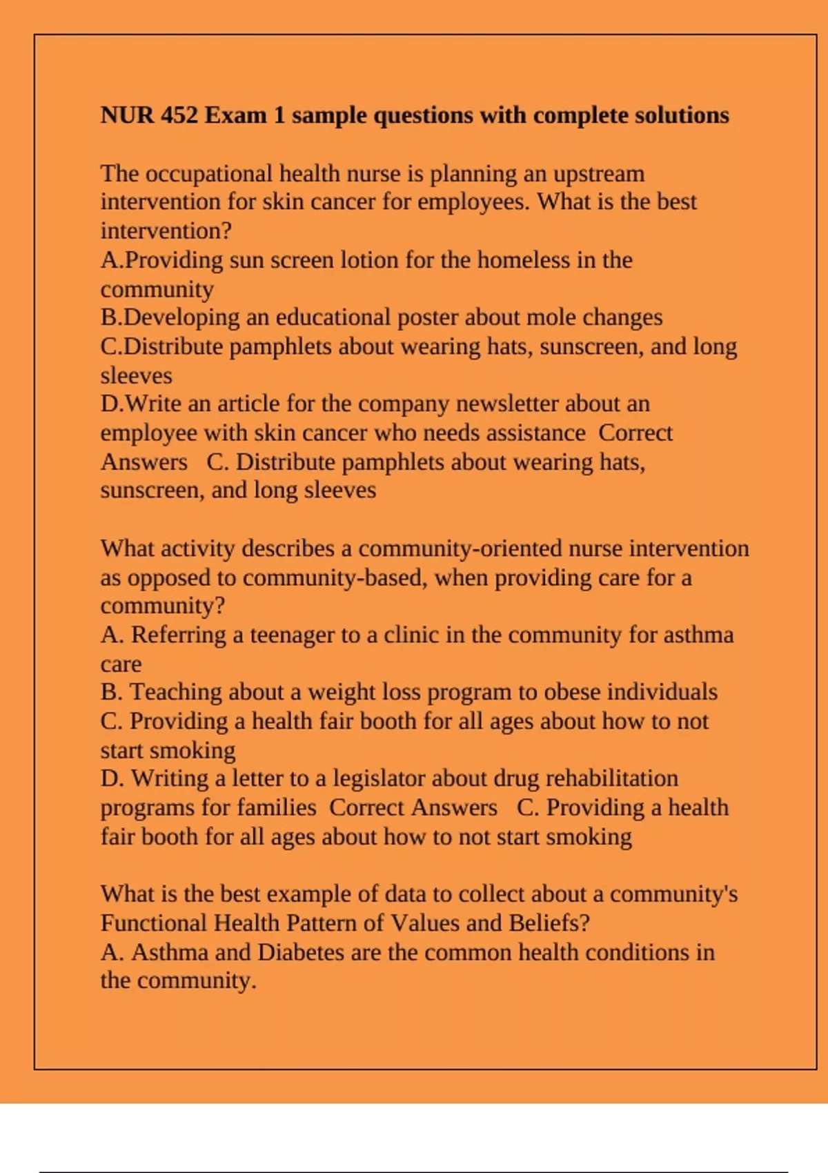 NUR 452 Exam 1 sample questions with complete solutions - NUR 452 ...