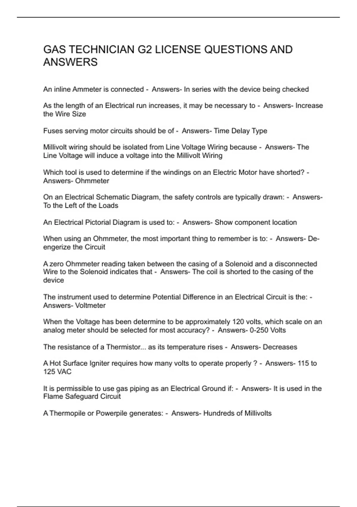 GAS TECHNICIAN G2 LICENSE QUESTIONS AND ANSWERS - G2 gas texh - Stuvia US