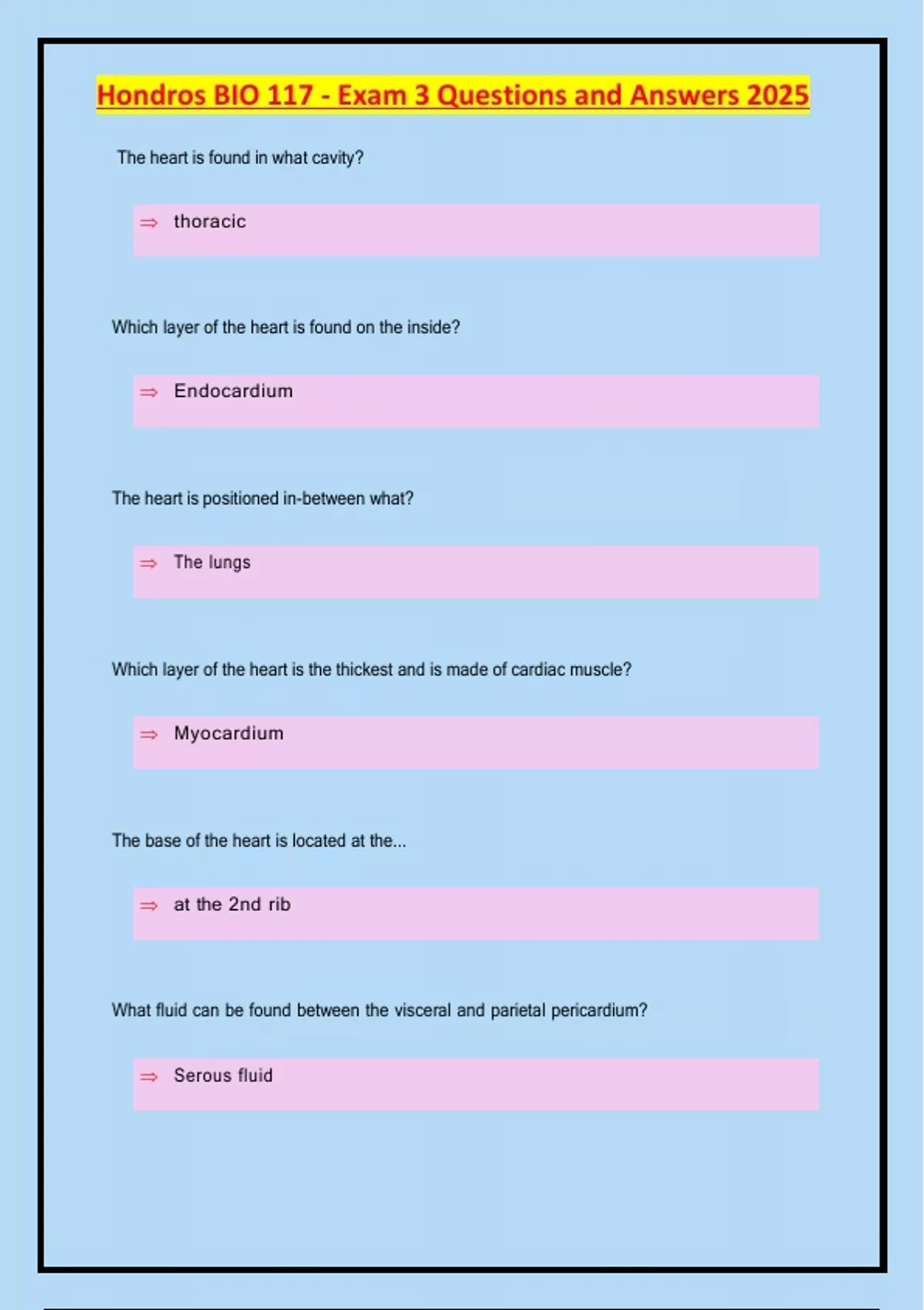 Hondros BIO 117 - Exam 3 Questions and Answers 2025. - Hondros - Stuvia US