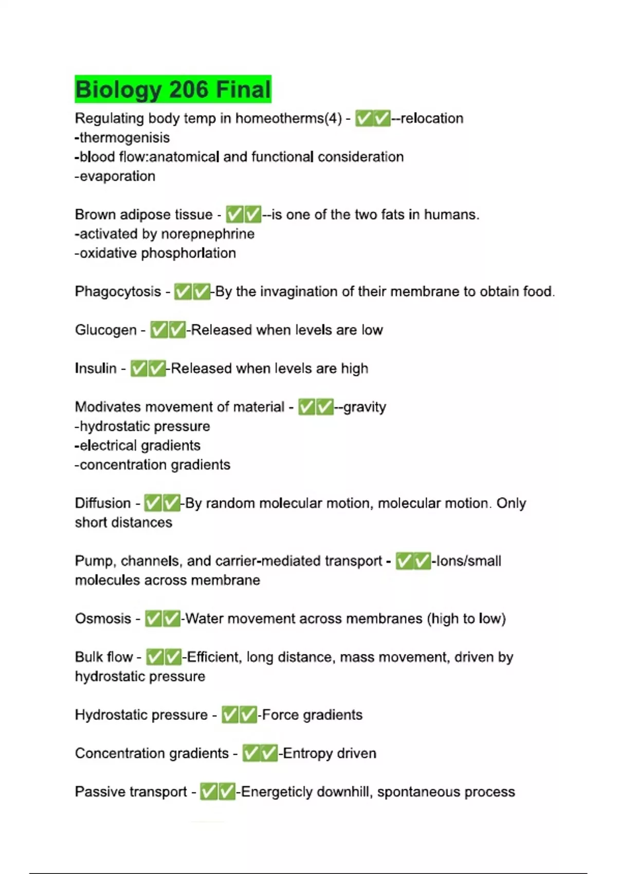 Biology 206 Final Final Exam Review Questions and Answers Solved 100 ...