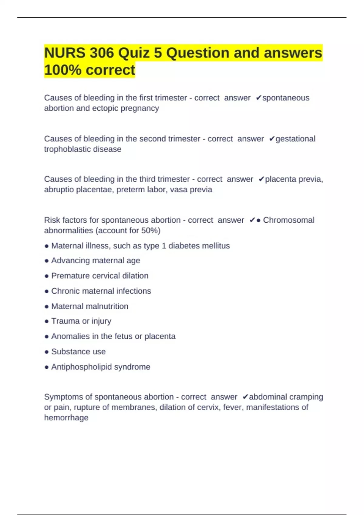 NURS 306 Quiz 5 Question and answers 100% correct - NURS 306 - Stuvia US