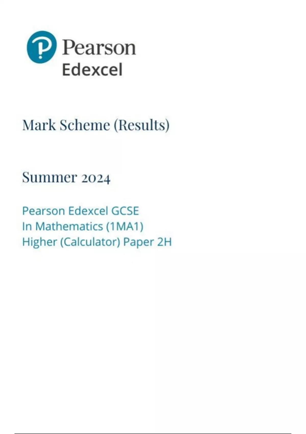 Pearson Edexcel GCSE In Mathematics (1MA1) Higher (Calculator) Paper 2H ...