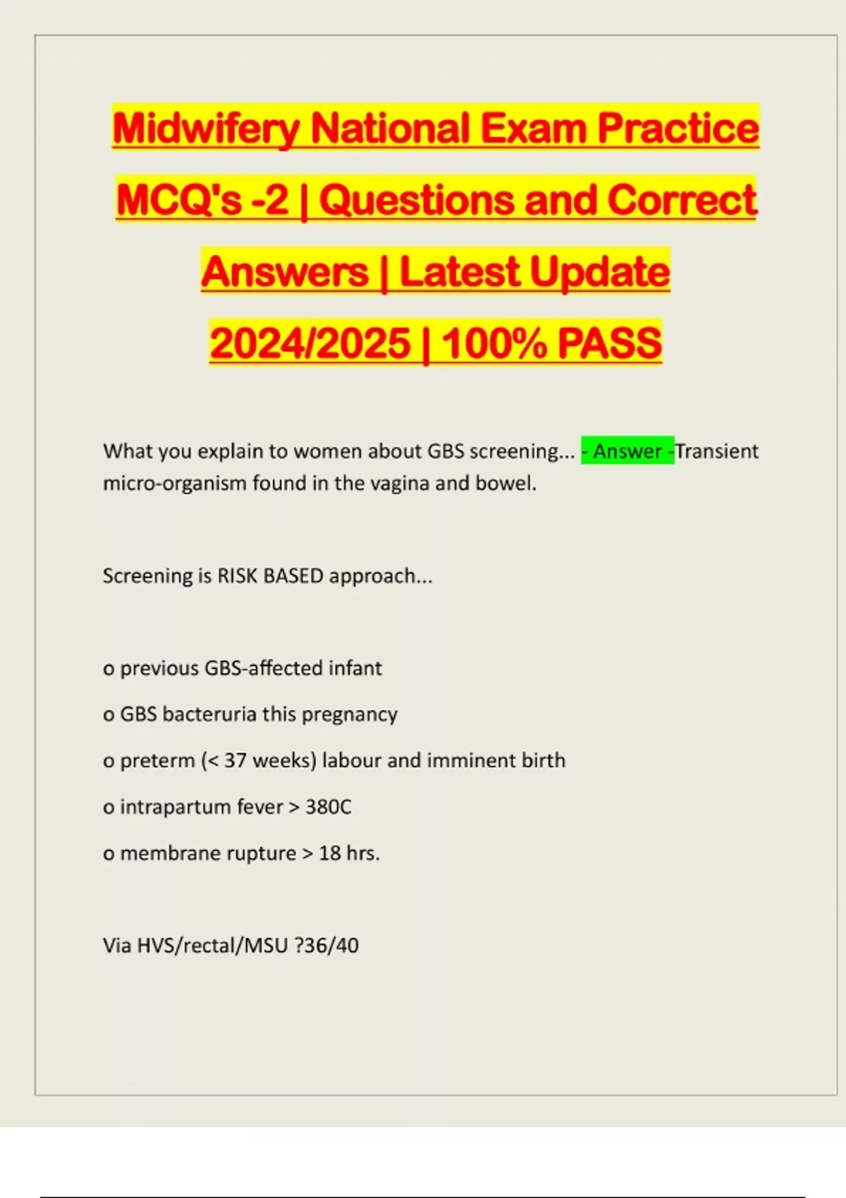 Midwifery National Exam Practice MCQ's -2 | Questions and Correct ...
