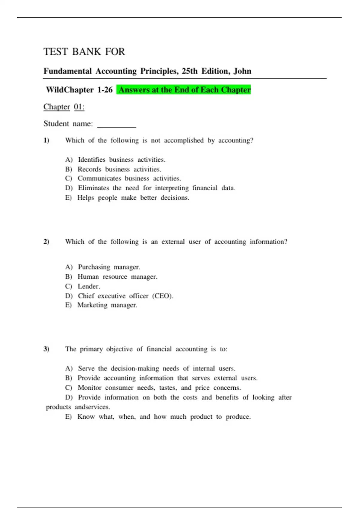 Test Bank For Fundamental Accounting Principles, 25th Edition by John ...