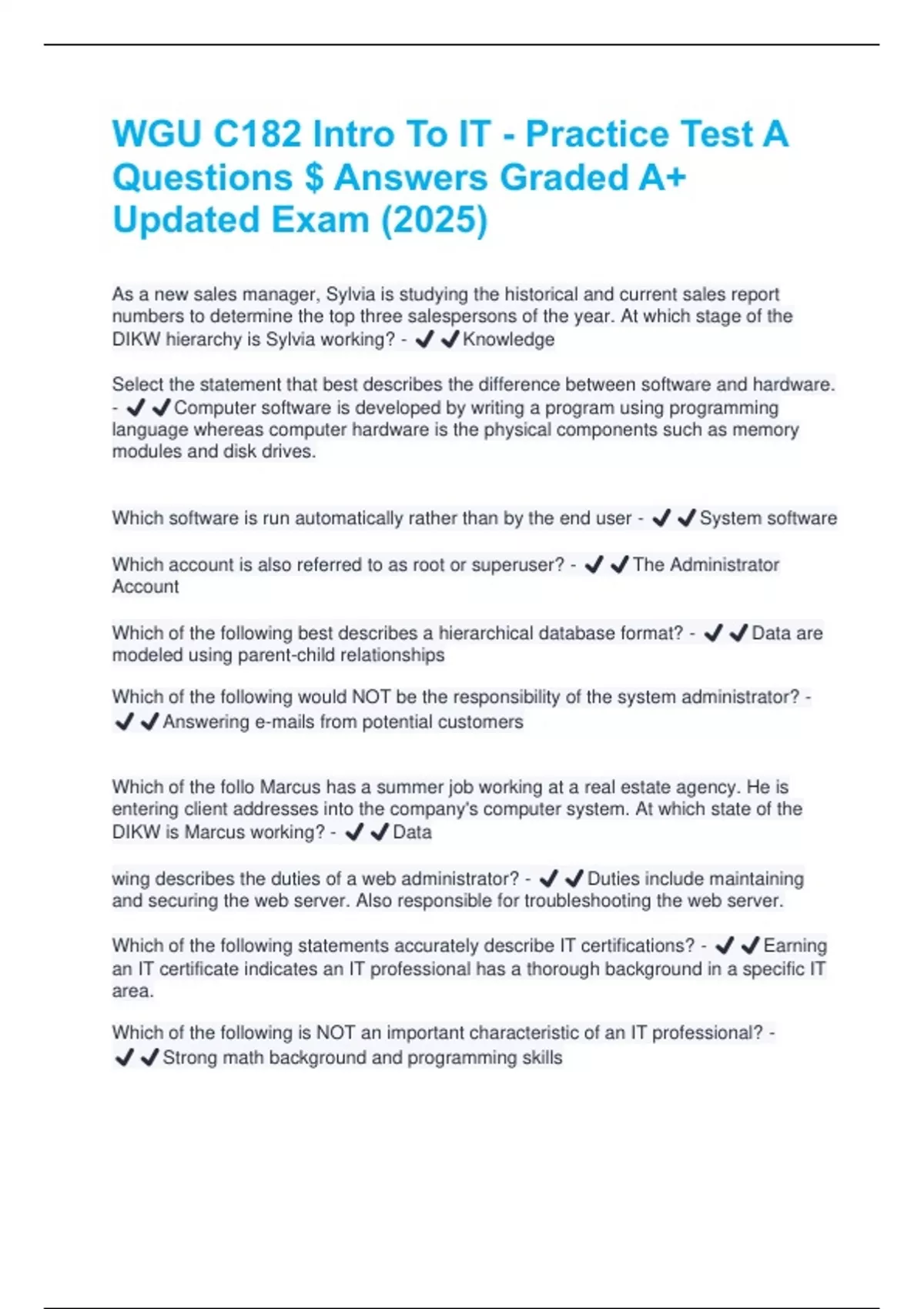 WGU C182 Intro To IT - Practice Test A Questions $ Answers Graded A+ ...