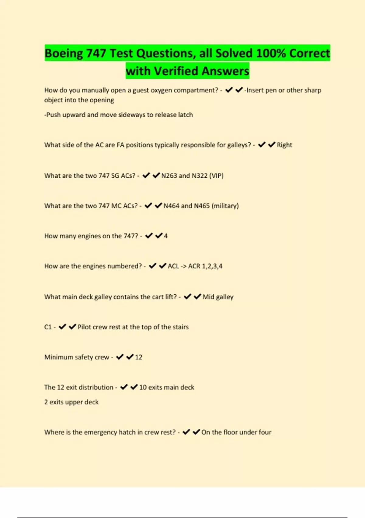 Boeing 747 Test Questions, all Solved 100% Correct with Verified ...