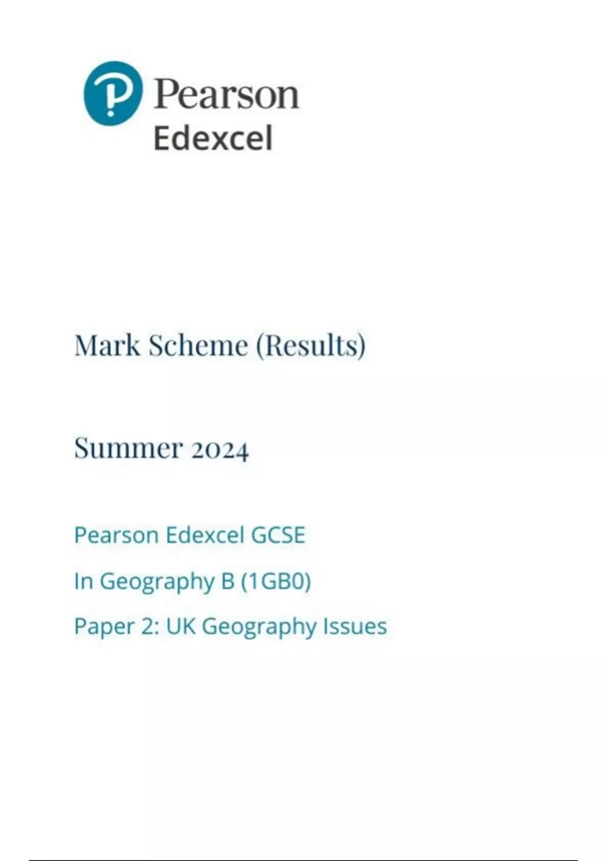 Pearson Edexcel GCSE In Geography B (1GB0) Paper 2: UK Geography Issues ...