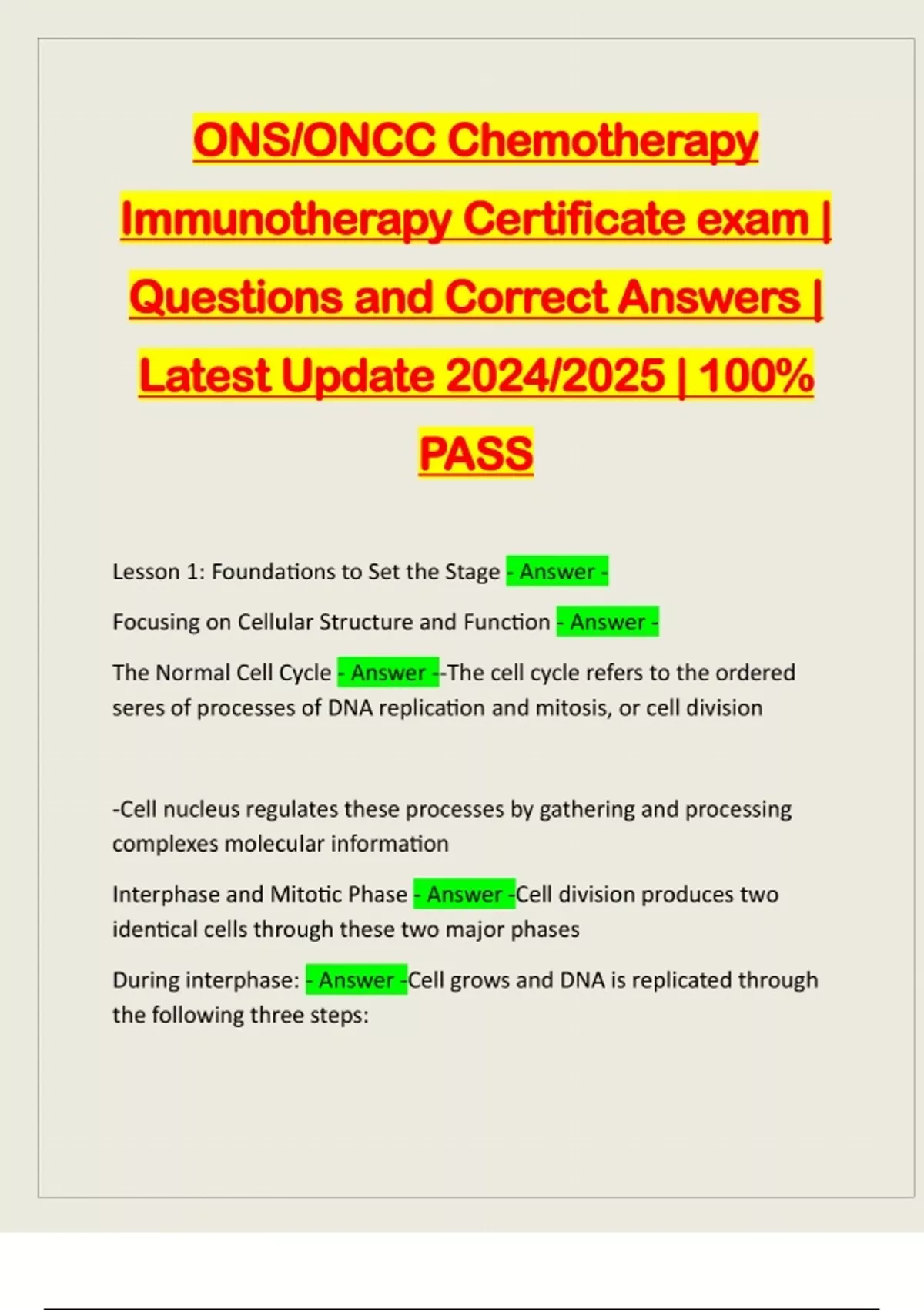 ONS/ONCC Chemotherapy Immunotherapy Certificate exam | Questions and ...