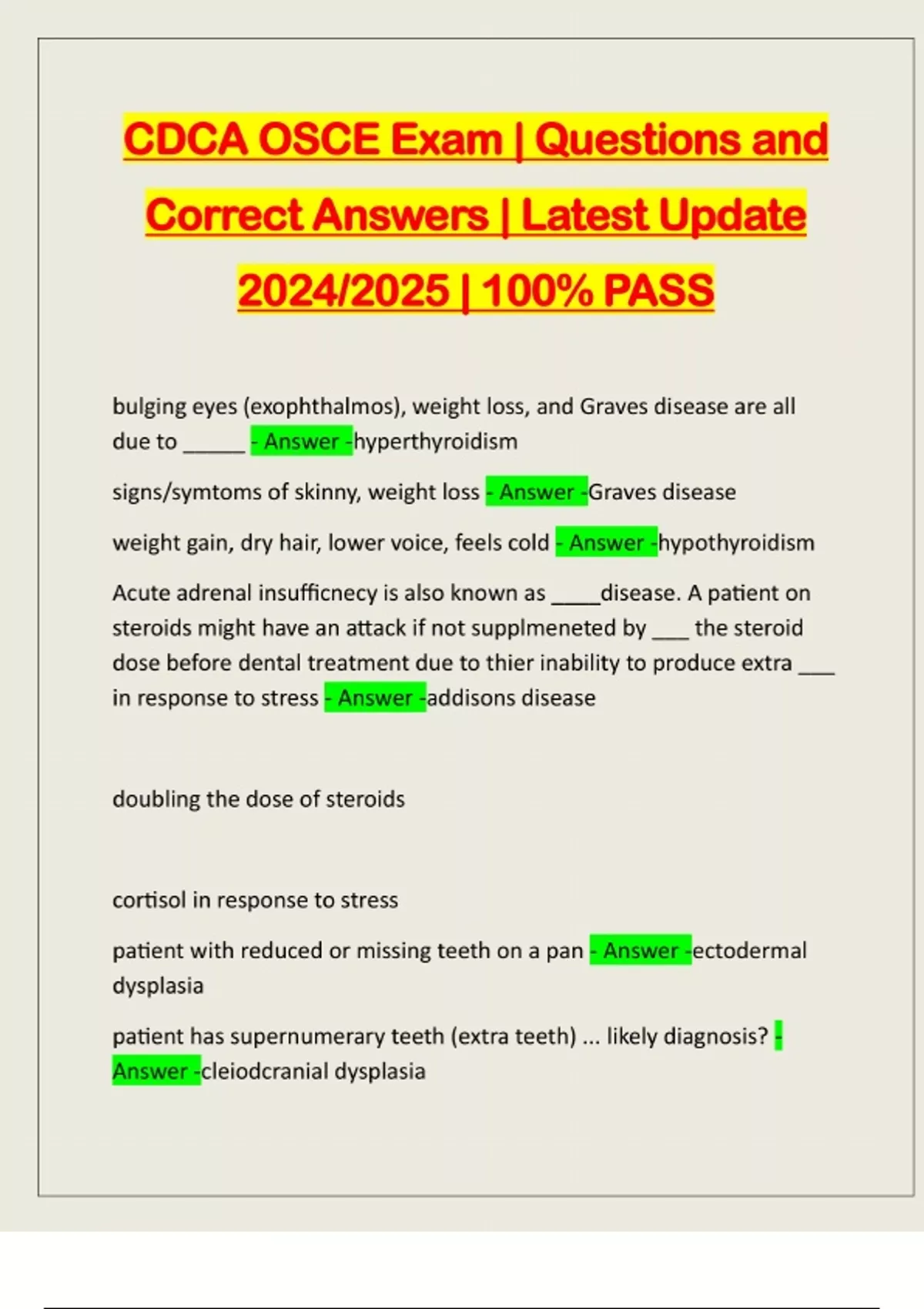 CDCA OSCE Exam | Questions and Correct Answers | Latest Update 2024/ ...