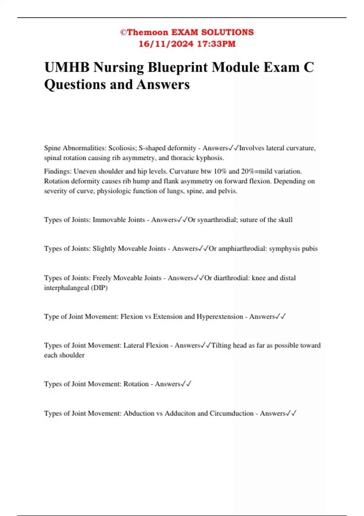 UMHB Nursing Blueprint Module Exam C Questions and Answers - UMHB Nursing Blueprint Module C ...