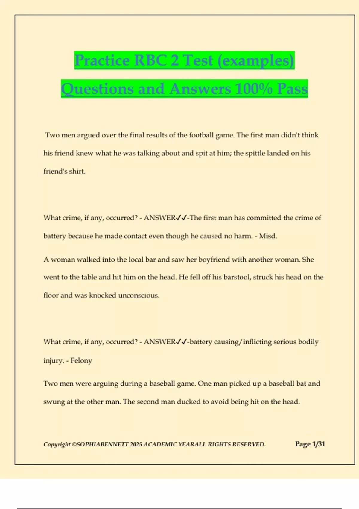 Practice RBC 2 Test (examples) Questions and Answers 100% Pass - Prep ...