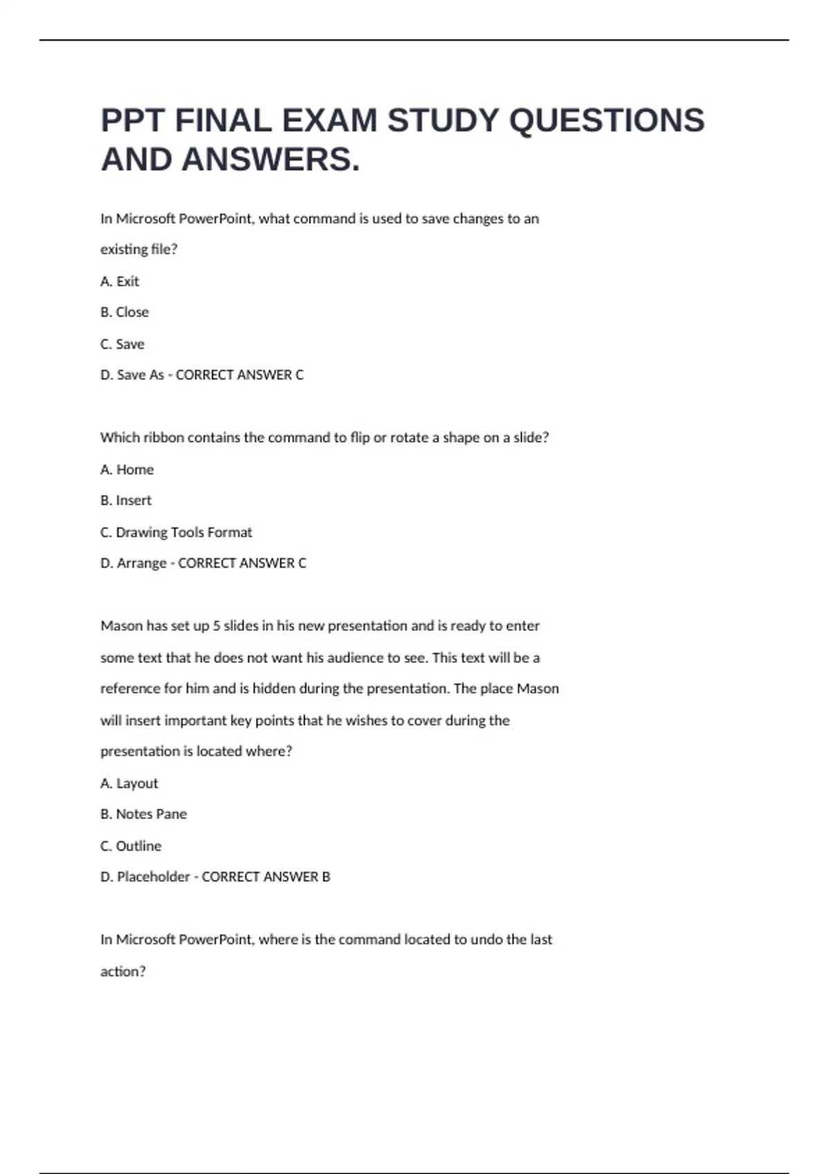 PPT FINAL EXAM STUDY QUESTIONS AND ANSWERS. - PPT - Stuvia US