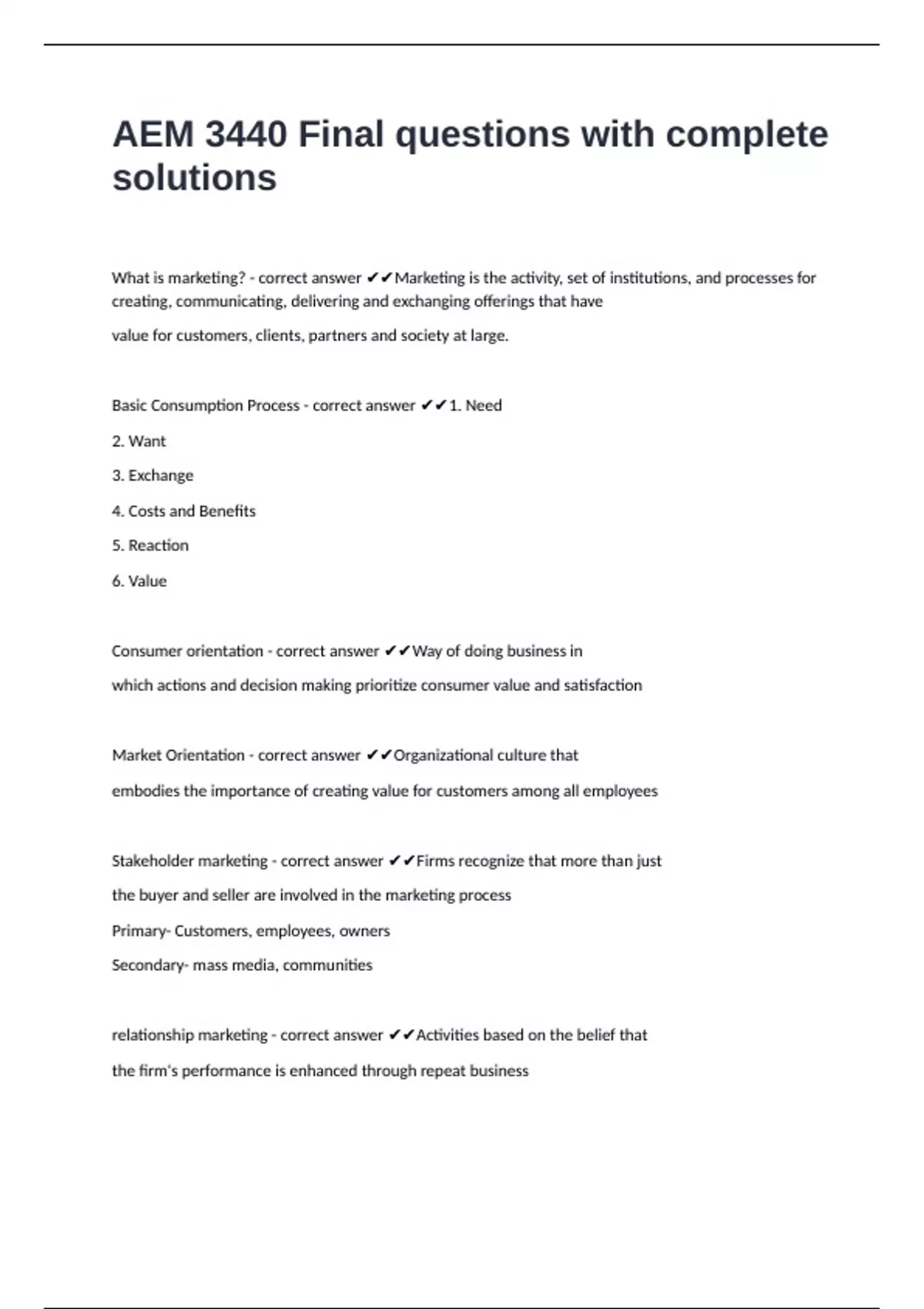 AEM 3440 Final questions with complete solutions - AEM 3440 - Stuvia US