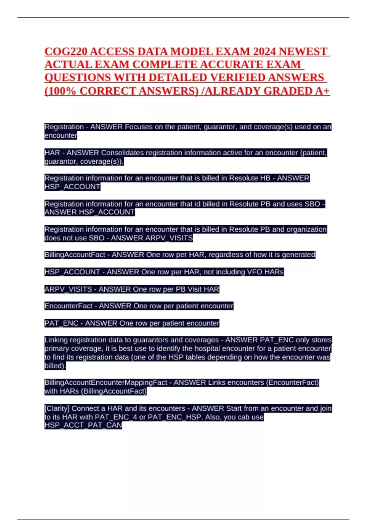 COG220 ACCESS DATA MODEL EXAM 2024 NEWEST ACTUAL EXAM COMPLETE ACCURATE ...