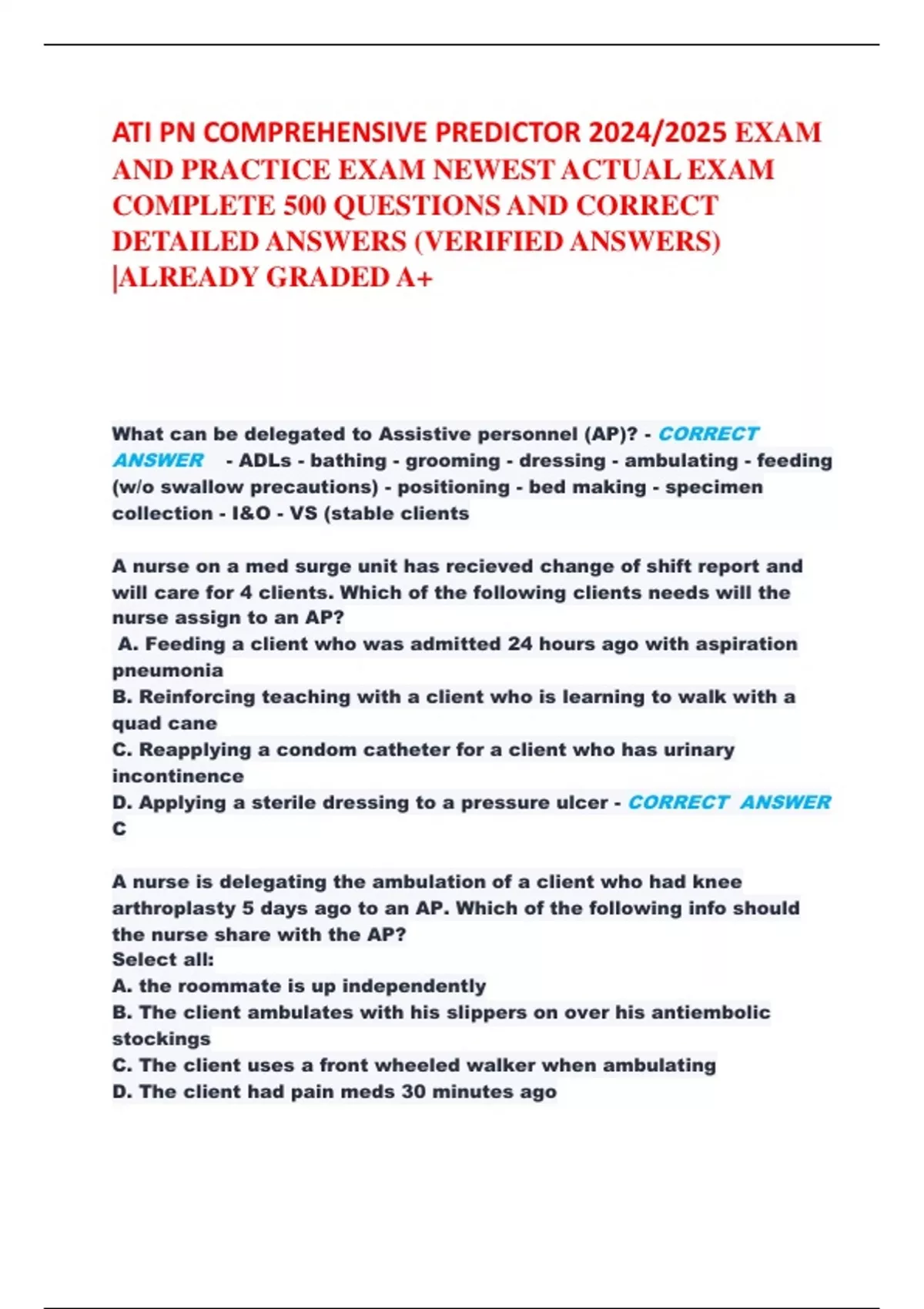 ATI PN COMPREHENSIVE PREDICTOR 2024/2025 EXAM AND PRACTICE EXAM NEWEST ...