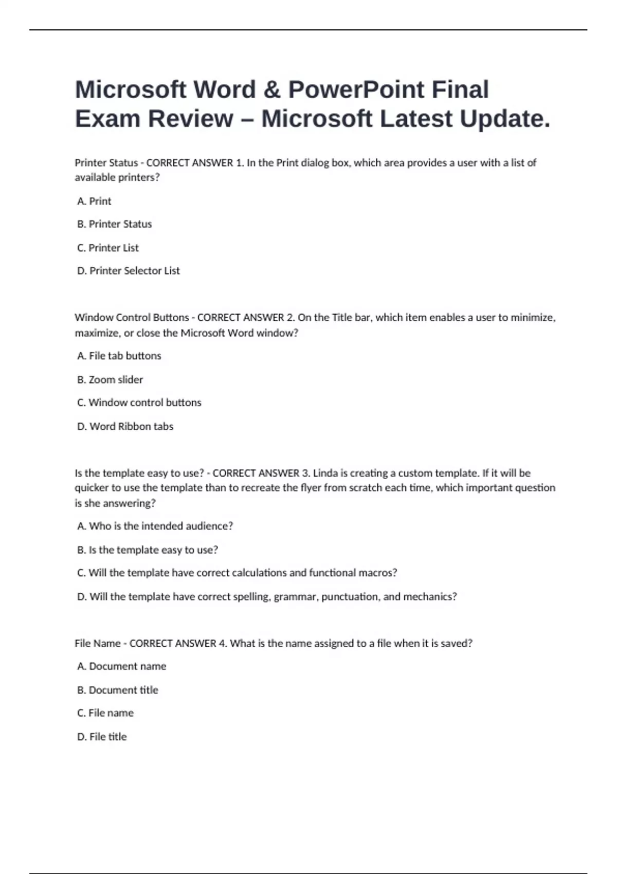 Microsoft Word & PowerPoint Final Exam Review – Microsoft Latest Update ...