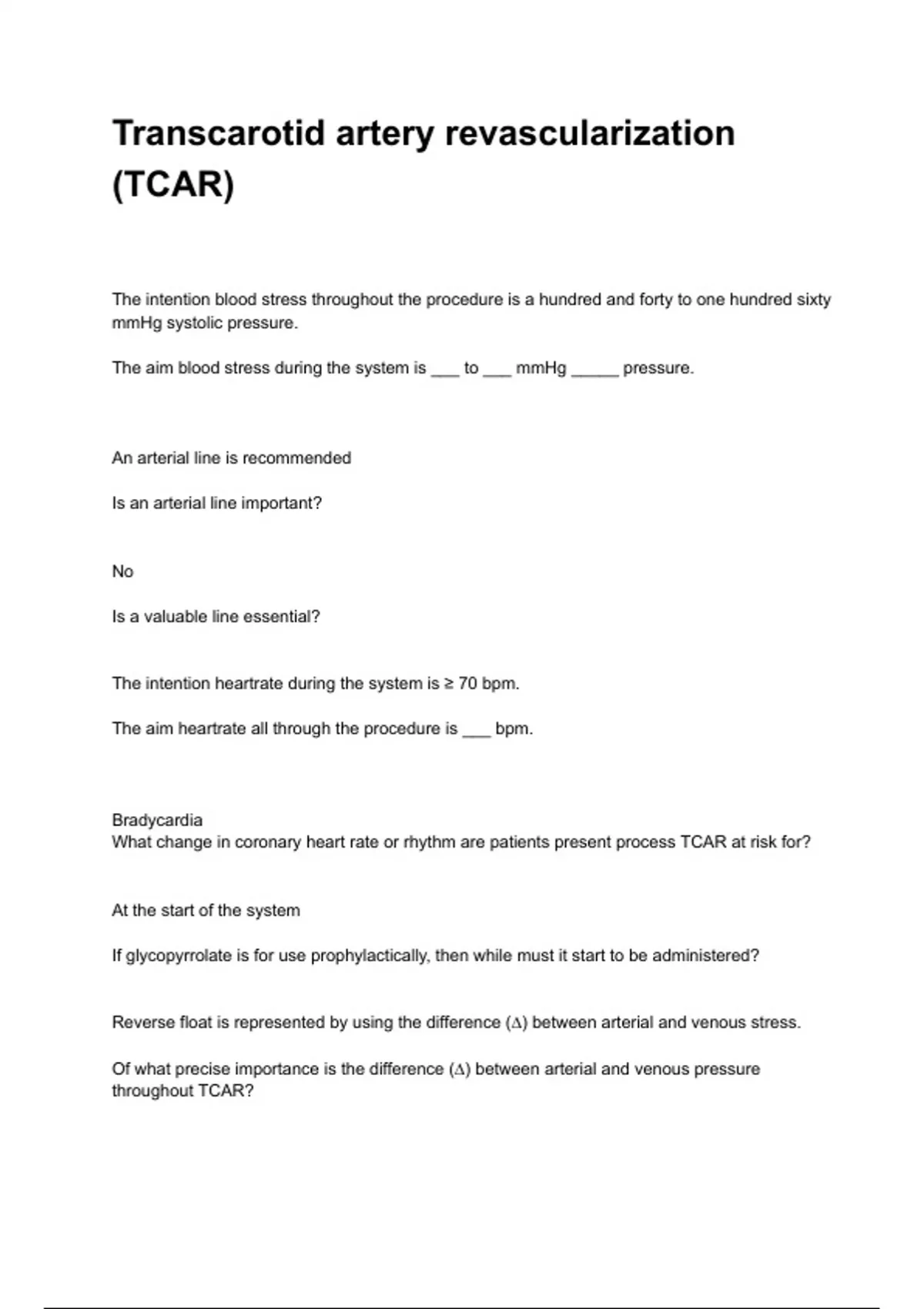 Transcarotid artery revascularization (TCAR) QUESTIONS AND CORRECT ...