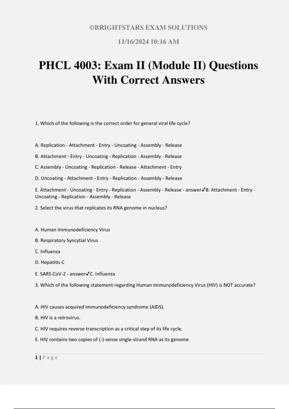 PHCL 4003: Exam II (Module II) Questions With Correct Answers - PHCL ...