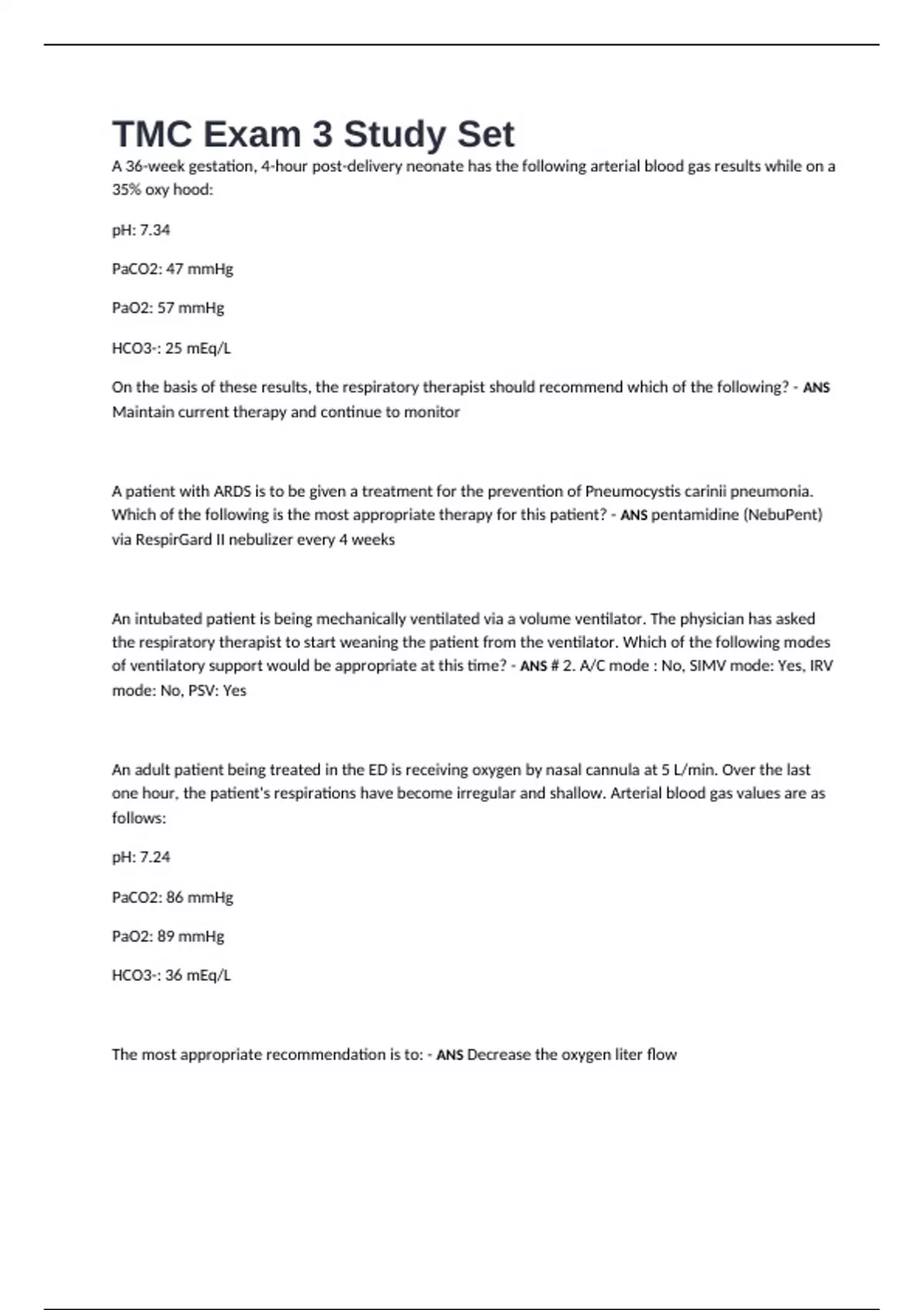 TMC Exam 3 Study Set 2024/2025 Questions And Answers - TMC - Stuvia US