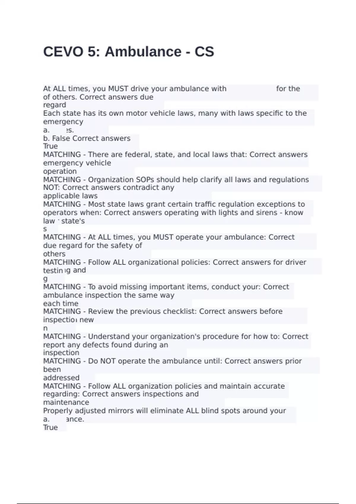 CEVO 5: Ambulance - CS exam with correct answers 2024 - CEVO 5: Ambulance - CS - Stuvia US