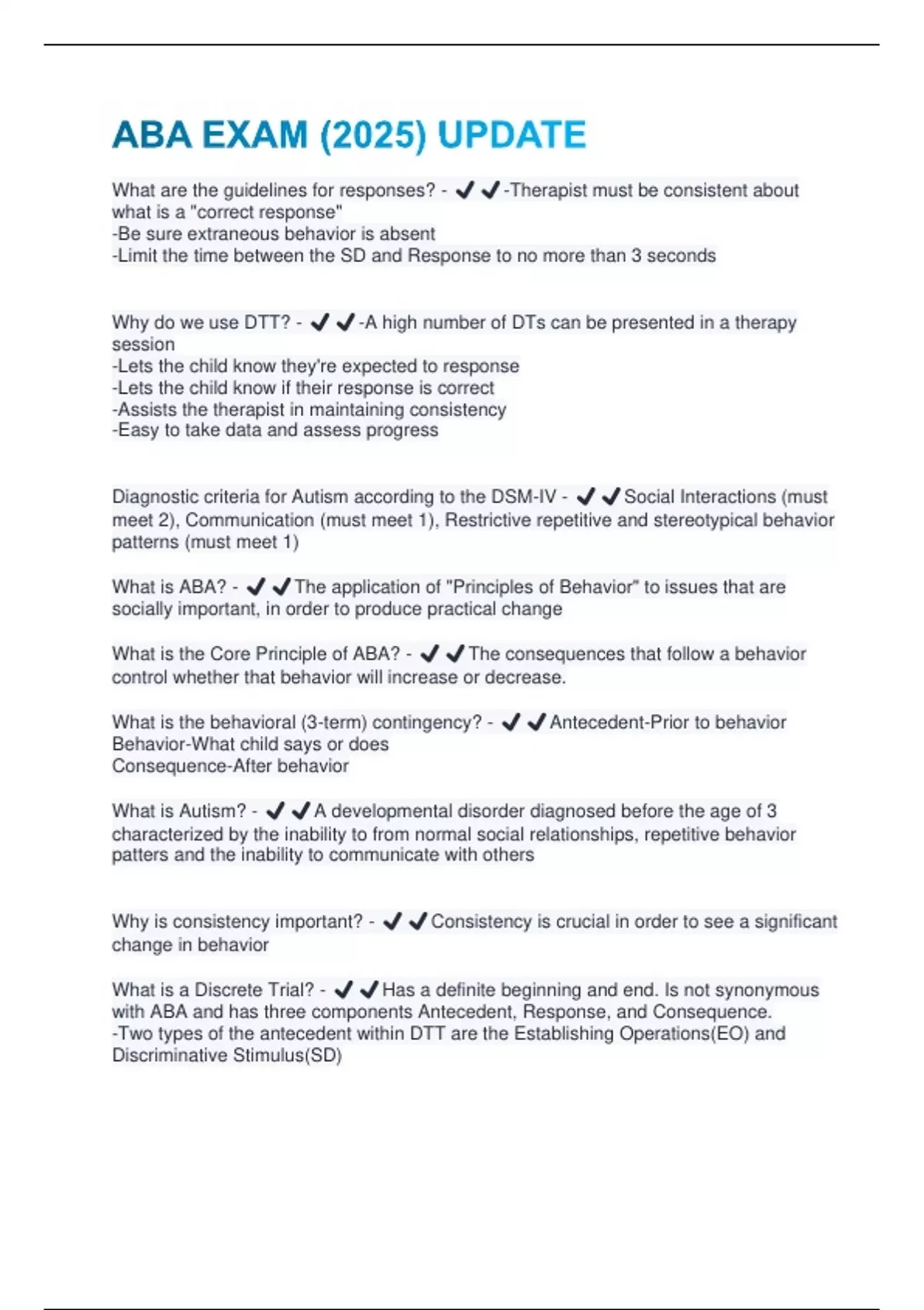 ABA EXAM (2025) UPDATE QUESTIONS WITH 100% CORRECT ANSWERS - ABA ...