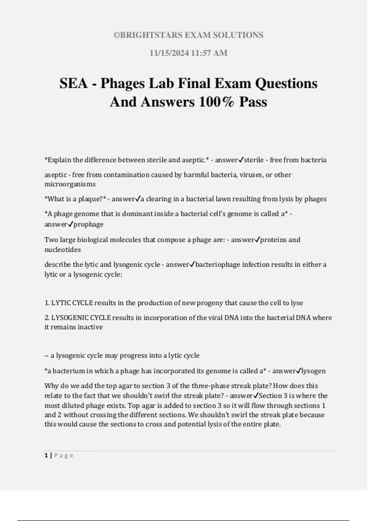 SEA - Phages Lab Final Exam Questions And Answers 100% Pass - SEA ...