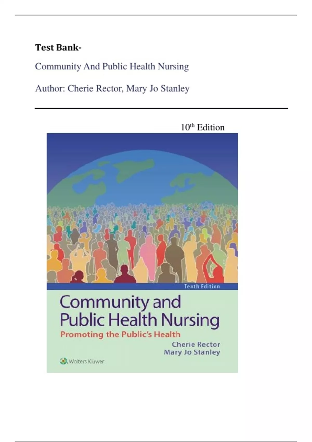 Test Bank- Community and Public Health Nursing, 10th Edition ( Cherie ...