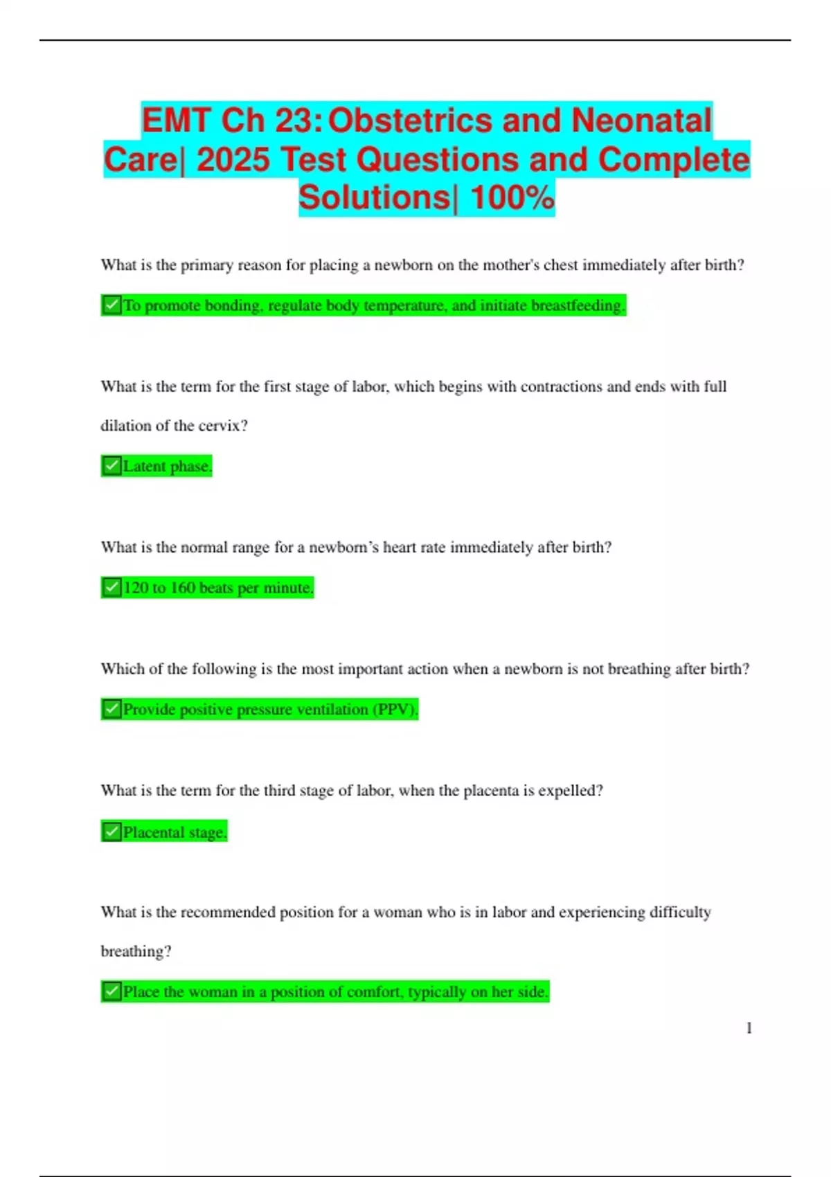 EMT Ch 23:Obstetrics and Neonatal Care| 2025 Test Questions and ...