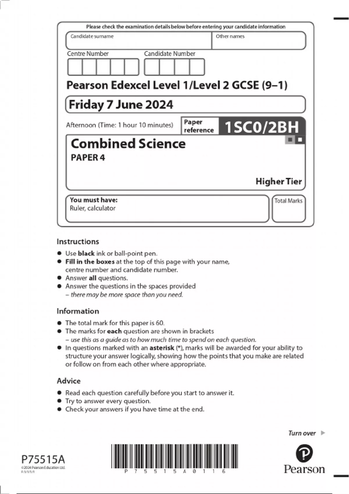 2024 GCSE Pearson Edexcel Level 1/Level 2 GCSE (9–1) Combined Science ...
