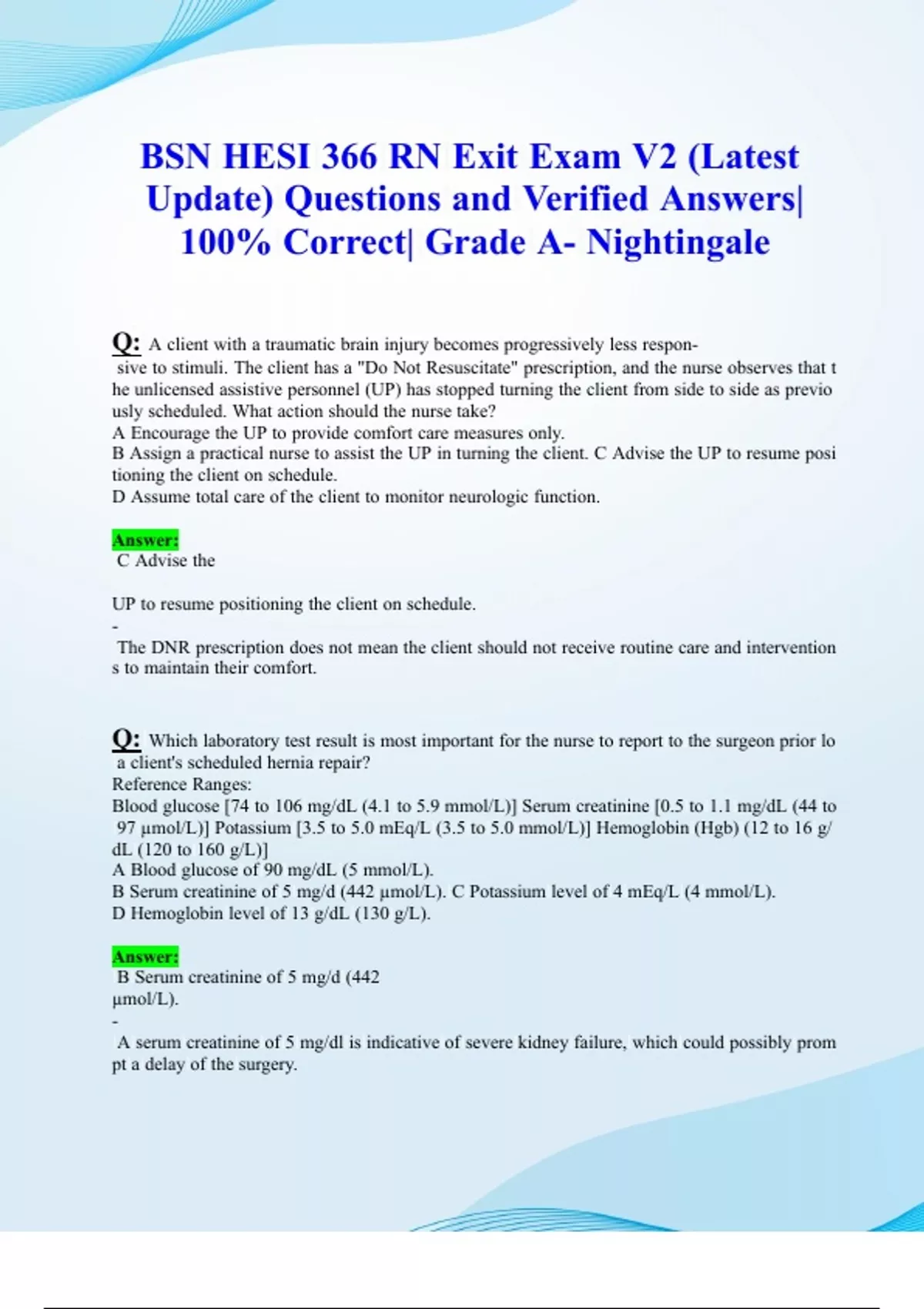 BSN HESI 366 RN Exit Exam V2 (Latest 2024/ 2025 Update) Questions and ...