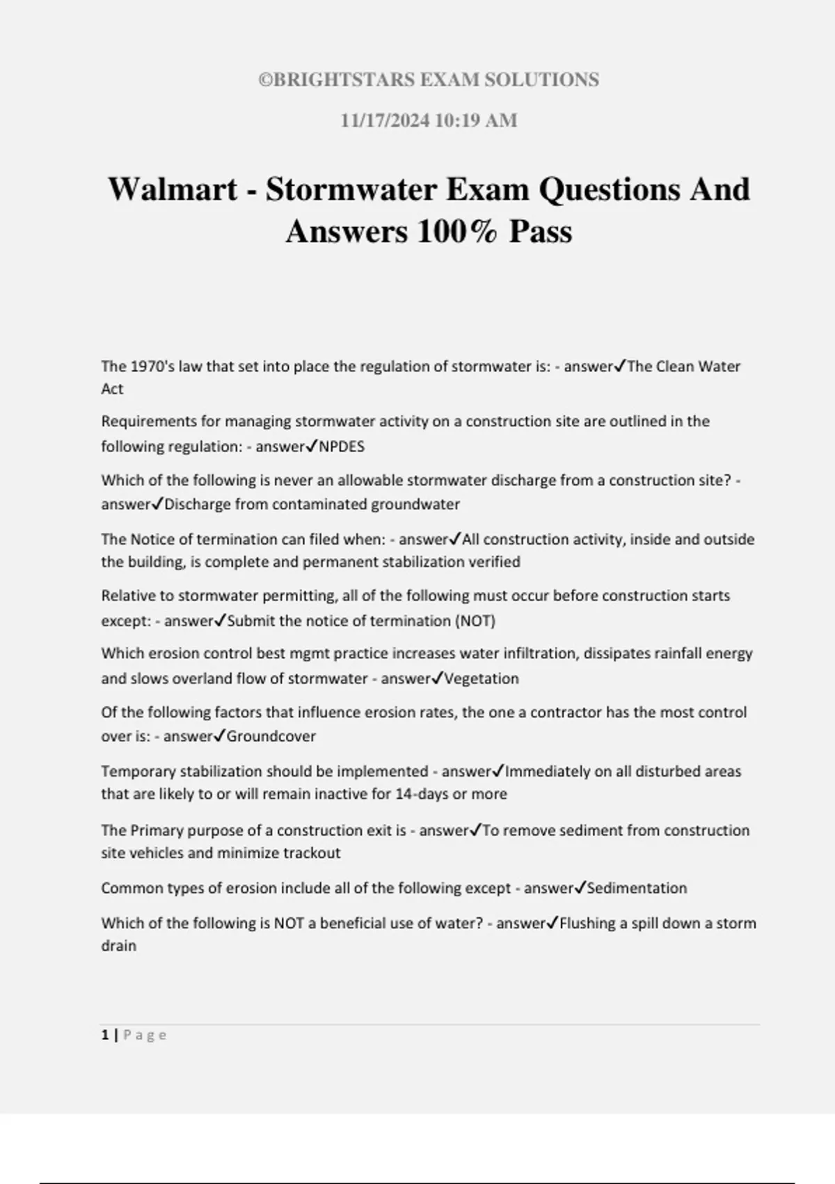 Walmart - Stormwater Exam Questions And Answers 100% Pass - Walmart ...