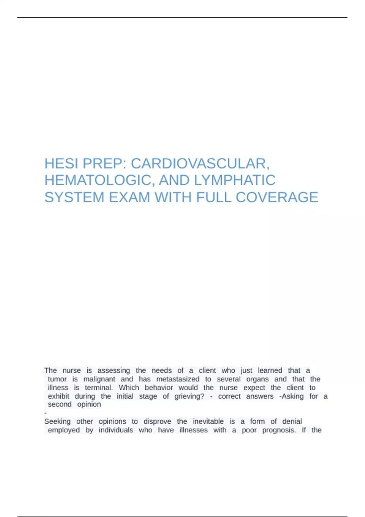 HESI Prep: Cardiovascular, hematologic, and lymphatic system - HESI ...