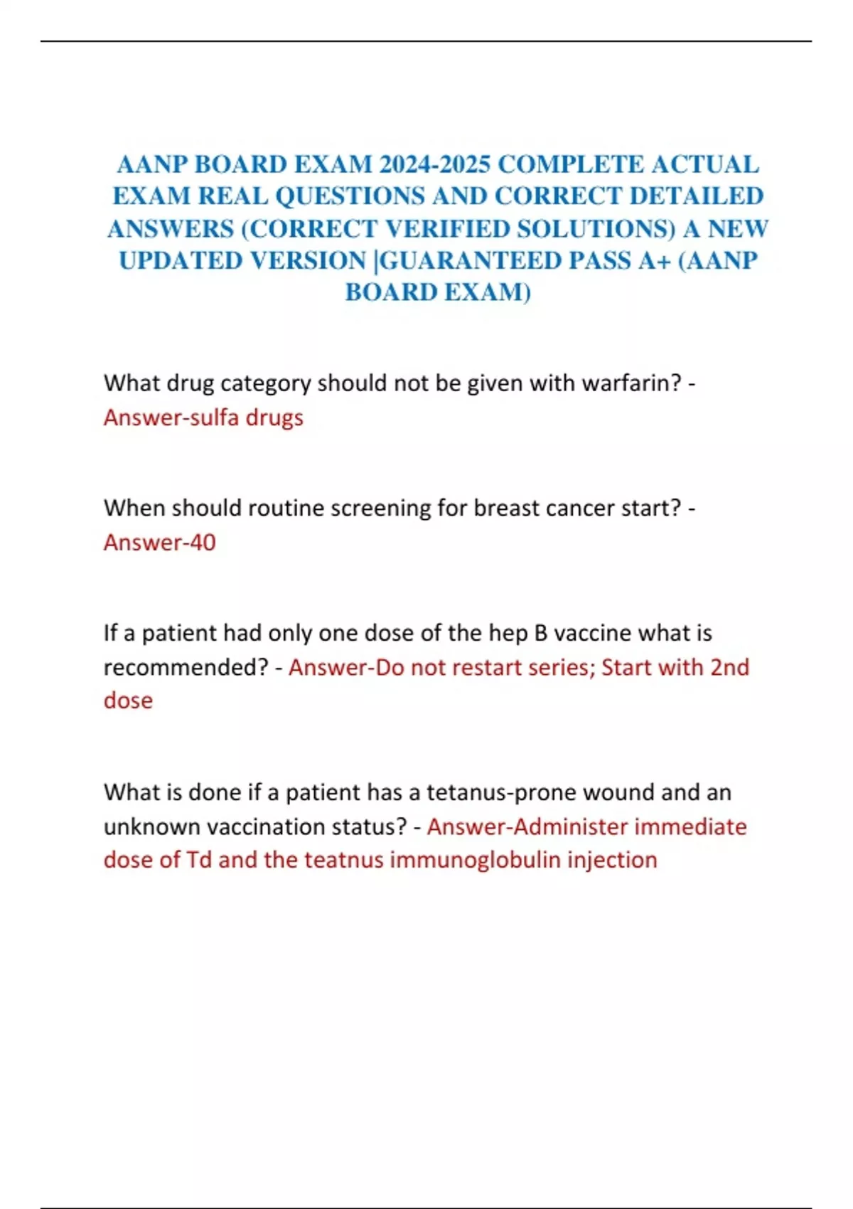 AANP BOARD EXAM COMPLETE ACTUAL EXAM REAL QUESTIONS AND CORRECT ...