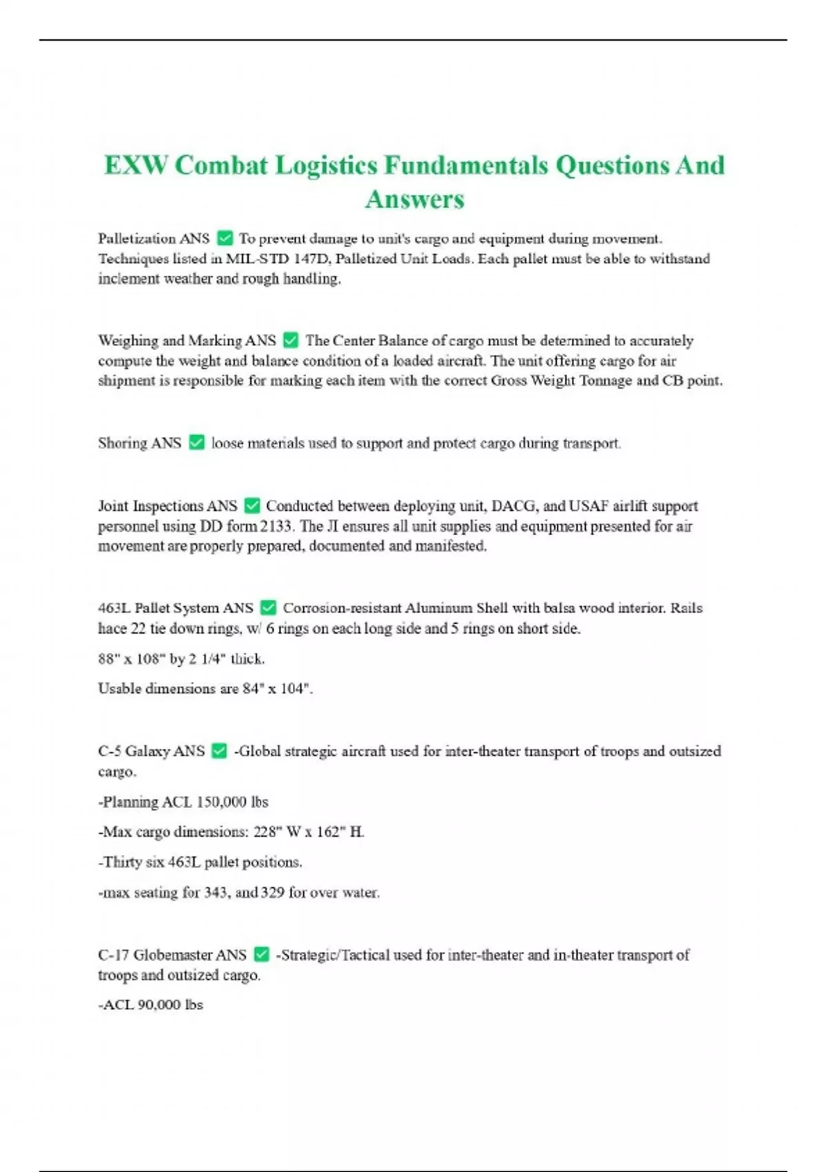 EXW Combat Logistics Fundamentals Questions And Answers - EXW - Stuvia US