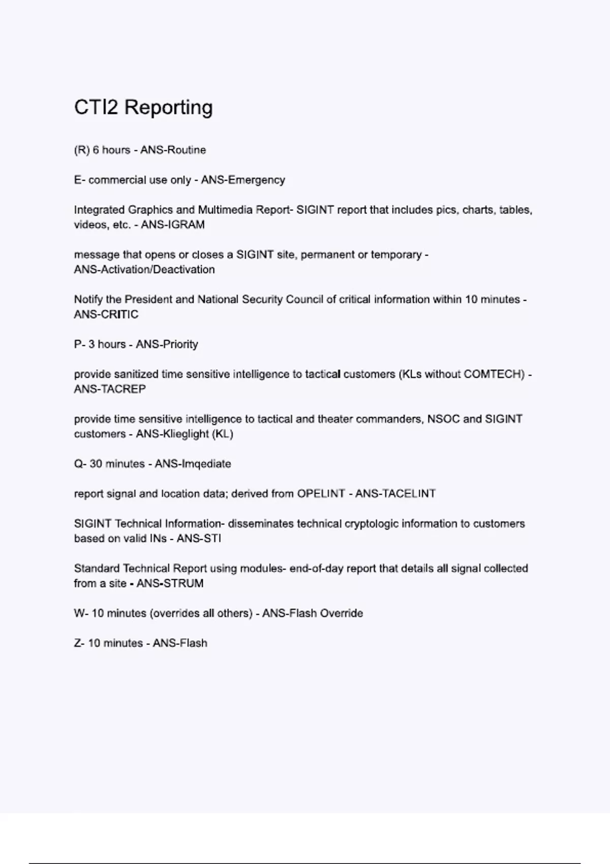 CTI2 Reporting exam questions with correct answers with complete A ...