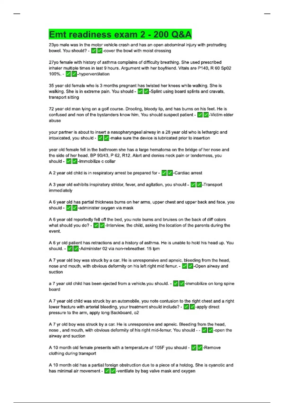 Emt Readiness Exam 2 200 Exam Questions With Correct Answers With Complete A Solution 2024