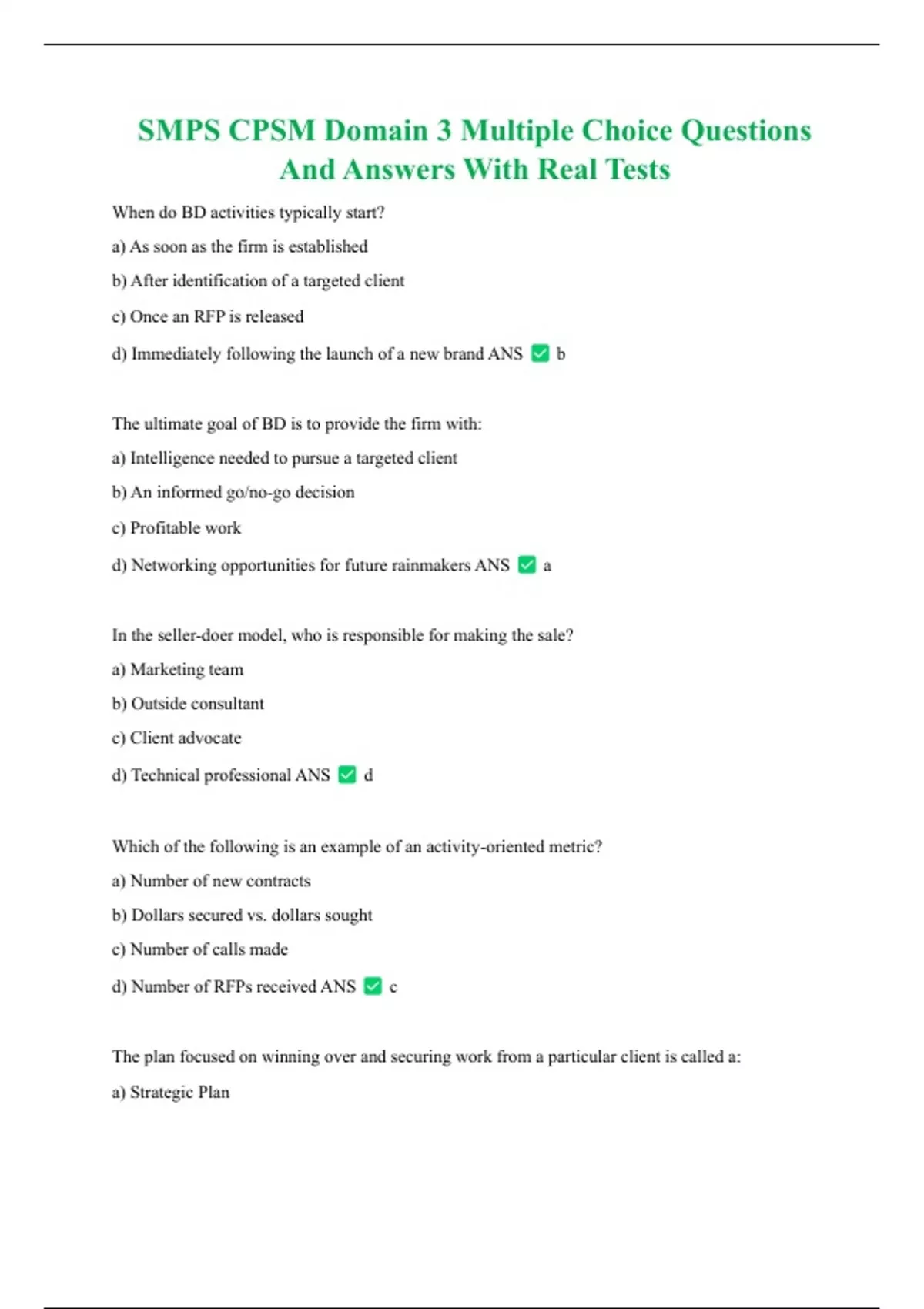 SMPS CPSM Domain 3 Multiple Choice Questions And Answers With Real ...