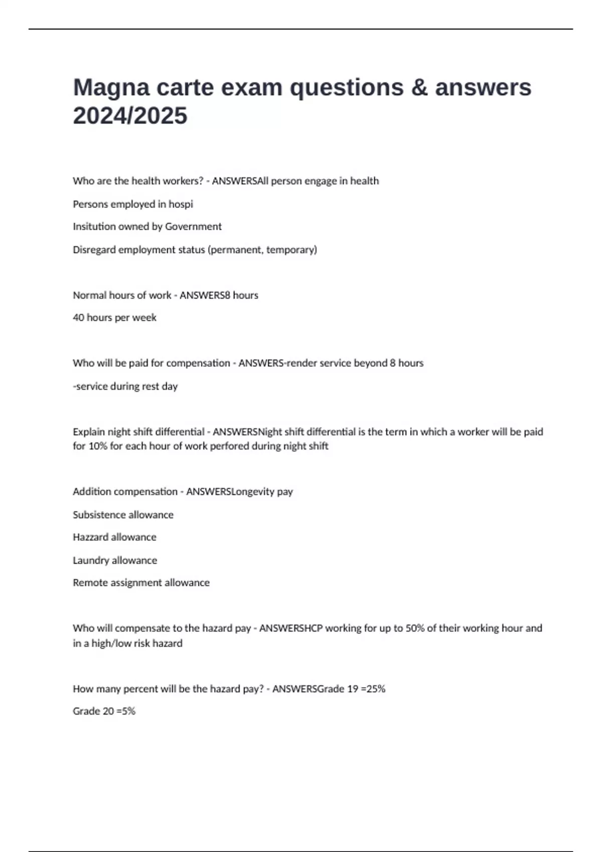 Magna carte exam questions & answers 2024/2025 - Magna carte - Stuvia US