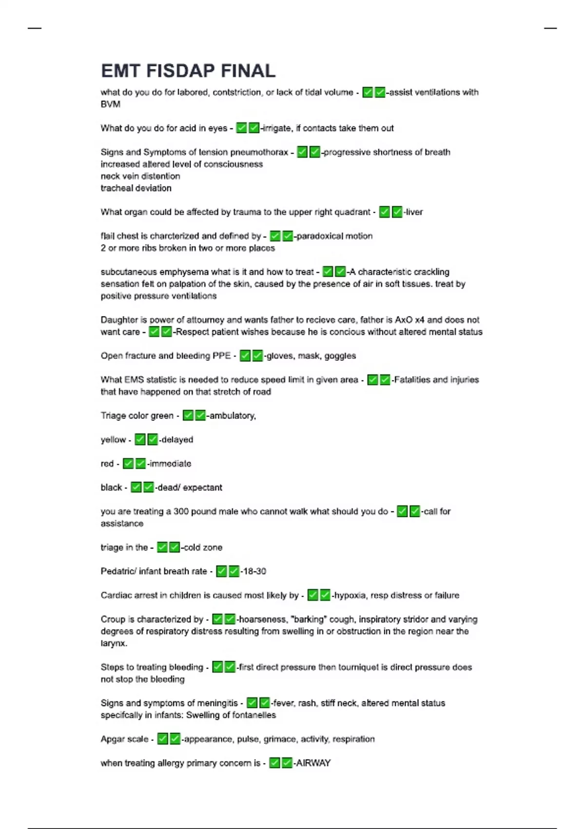 EMT FISDAP FINAL 150 exam questions with correct answers with complete A+solution 2024/2025 ...