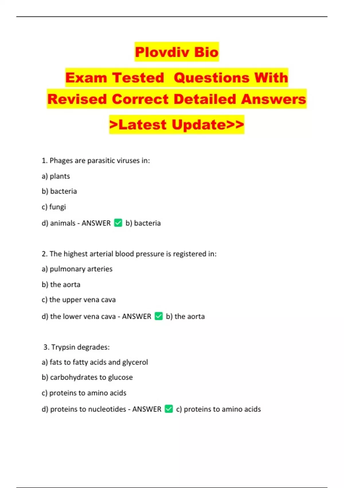 Plovdiv Bio Exam Tested Questions With Revised Correct Detailed Answers ...