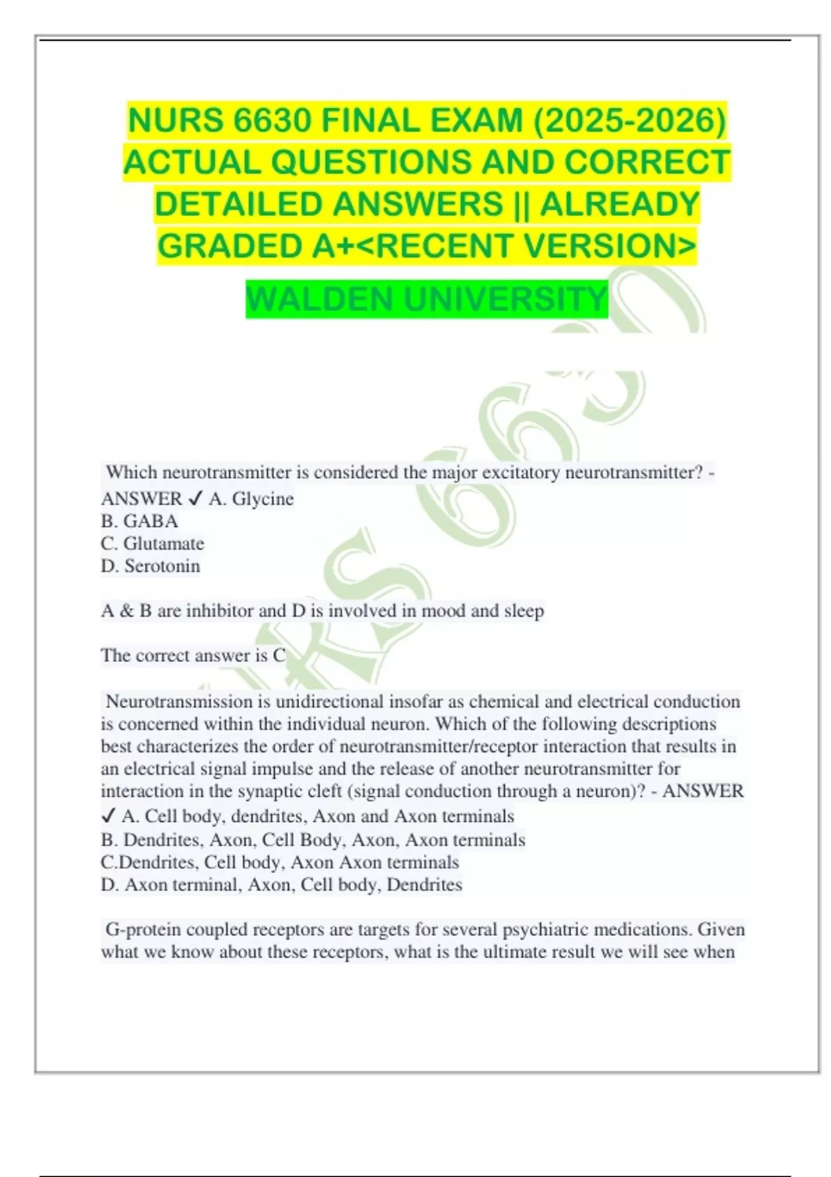 NURS 6630 FINAL EXAM () ACTUAL QUESTIONS AND CORRECT DETAILED ANSWERS || ALREADY GRADED A+RECENT ...