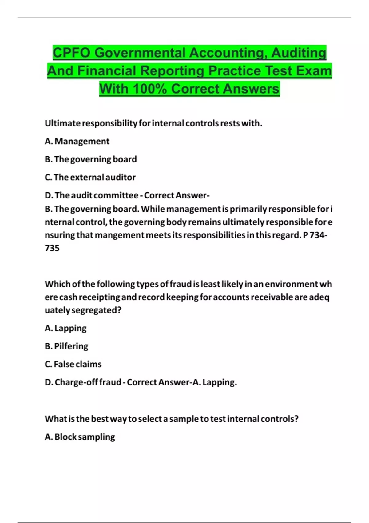 CPFO Governmental Accounting, Auditing And Financial Reporting Practice ...