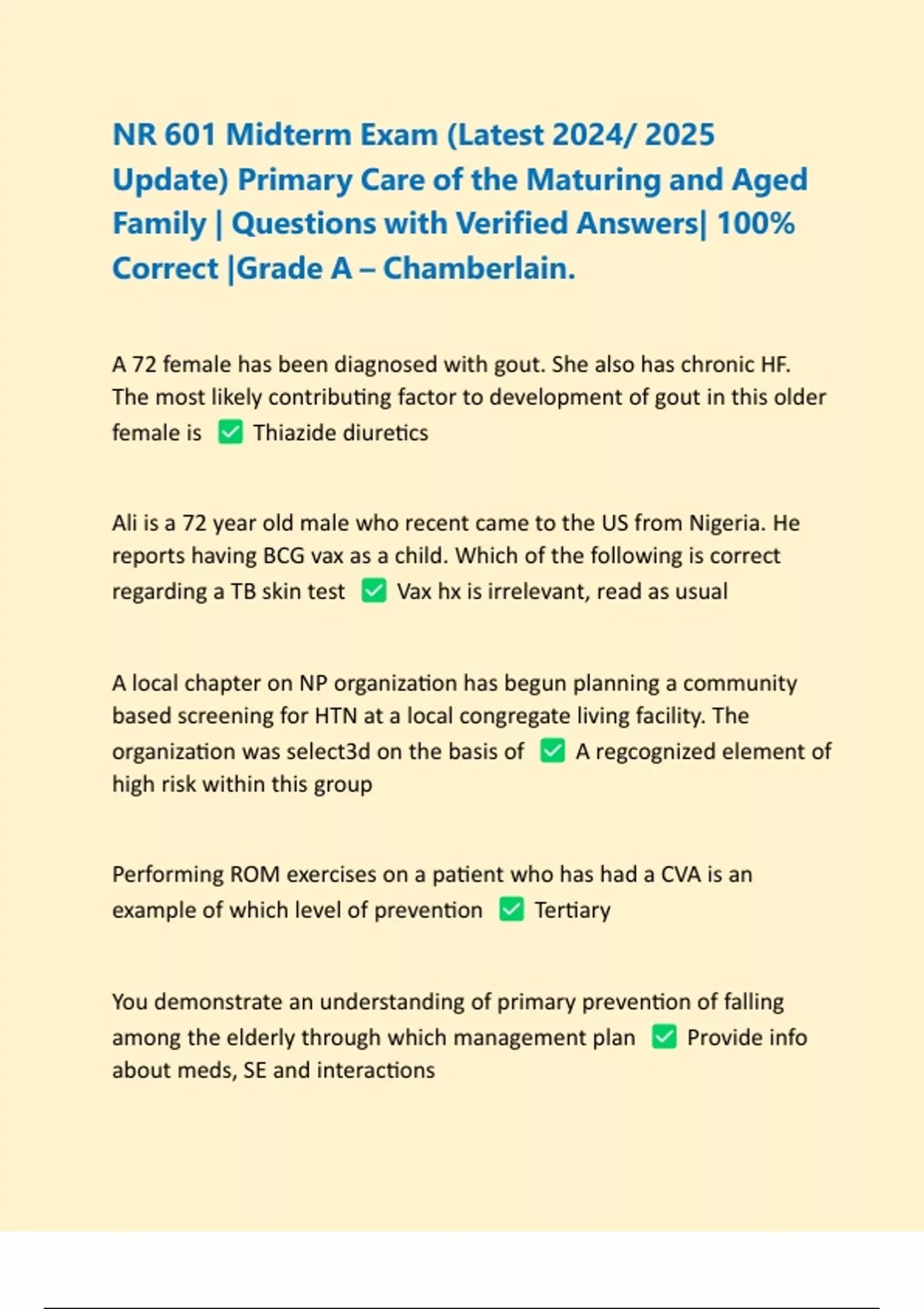 NR 601 Midterm Exam (Latest 2024/ 2025 Update) Primary Care of the ...