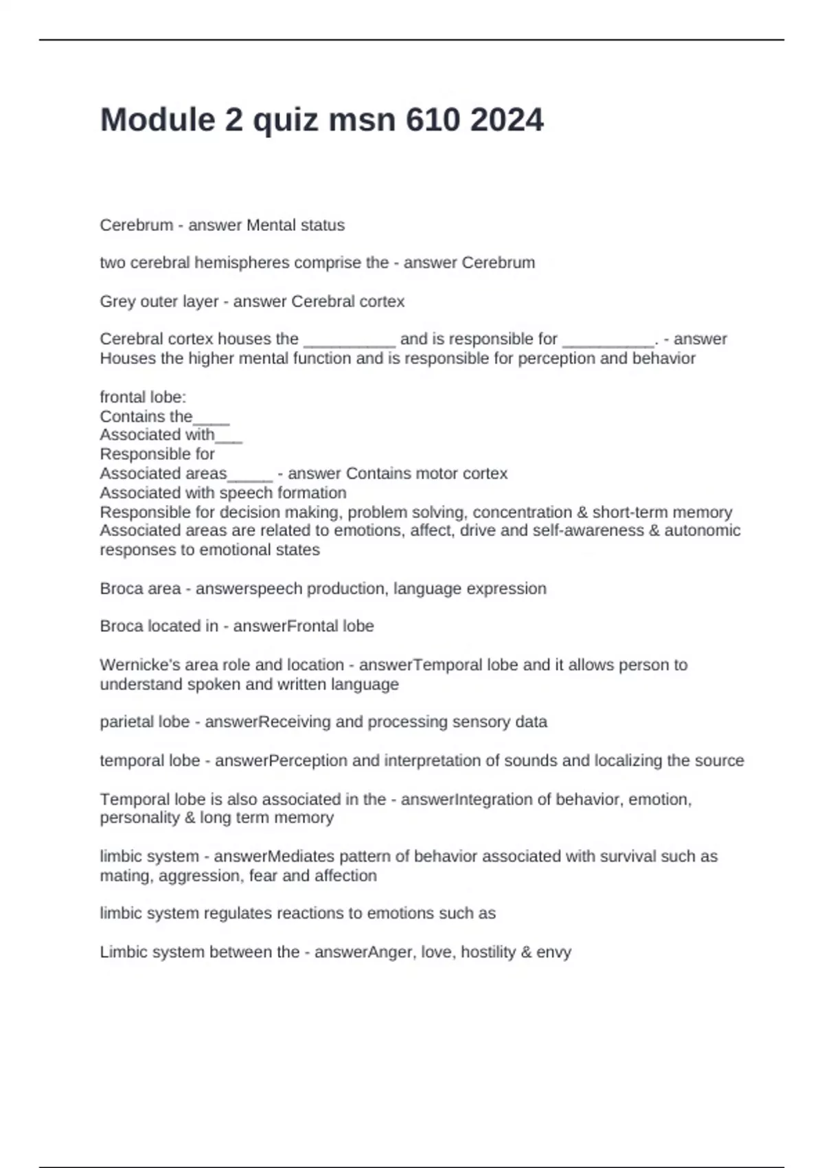 Module 2 quiz msn 610 2024 Questions and Answers 100% Accurate - MSN ...