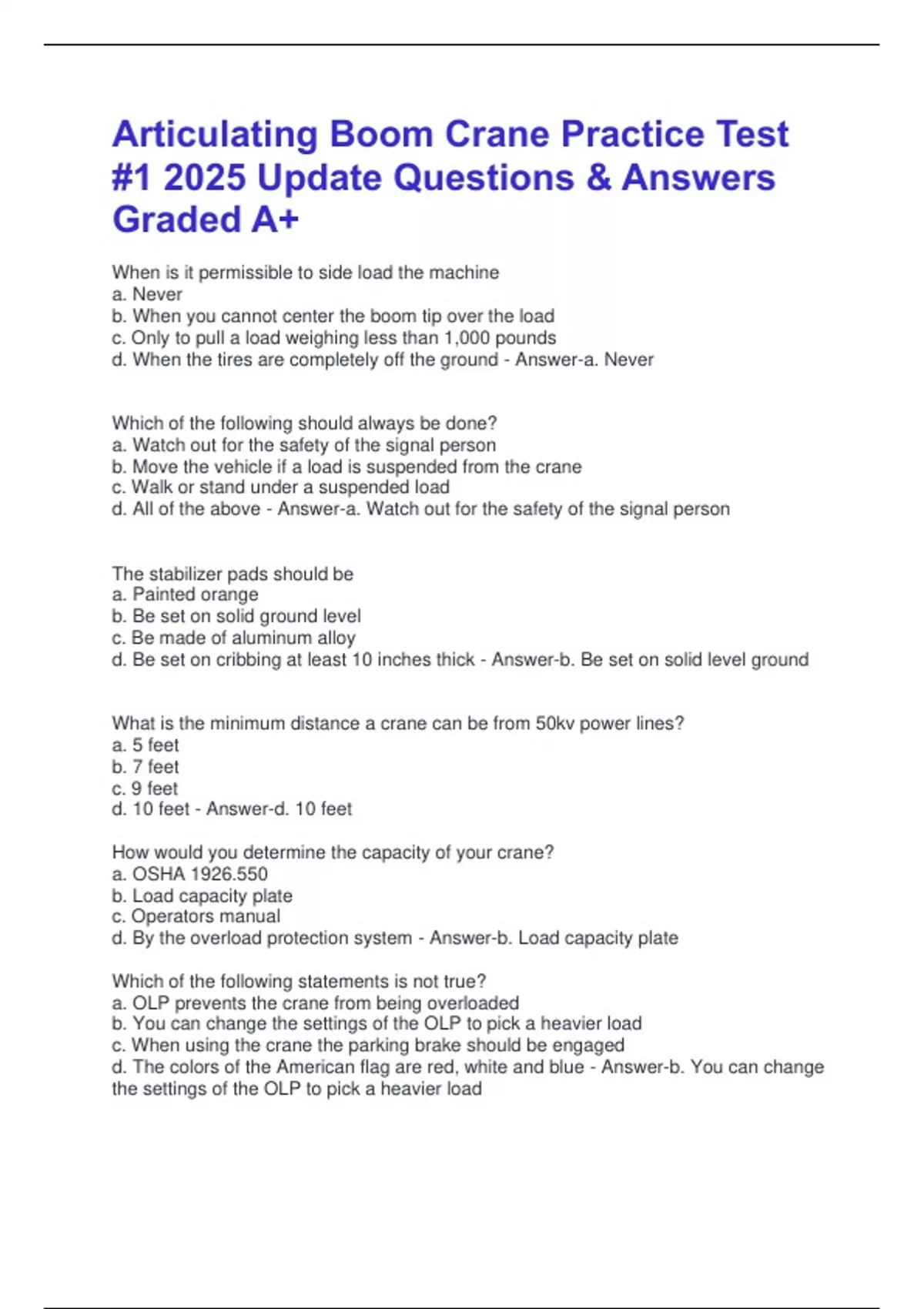 Articulating Boom Crane Practice Test #1 2025 Update Questions ...