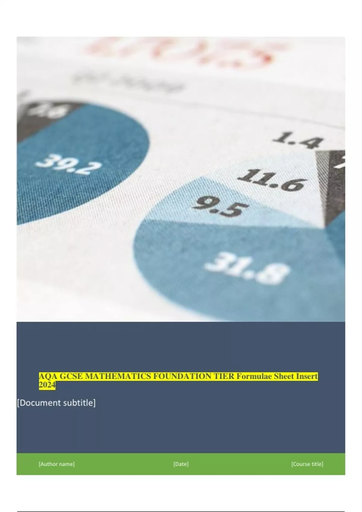 AQA GCSE MATHEMATICS FOUNDATION TIER Formulae Sheet Insert 2024 - AQA ...