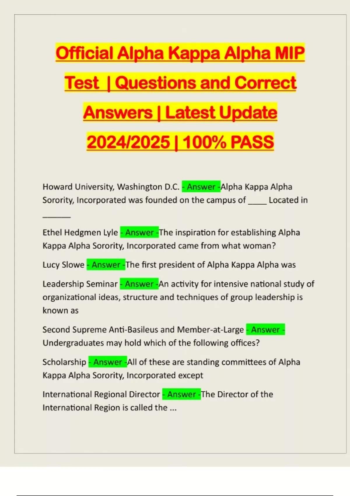 ALPHA KAPPA ALPHA MIP (AKA MIP) BUNDLED EXAMS:::: Q&A LATEST UPDATE ...