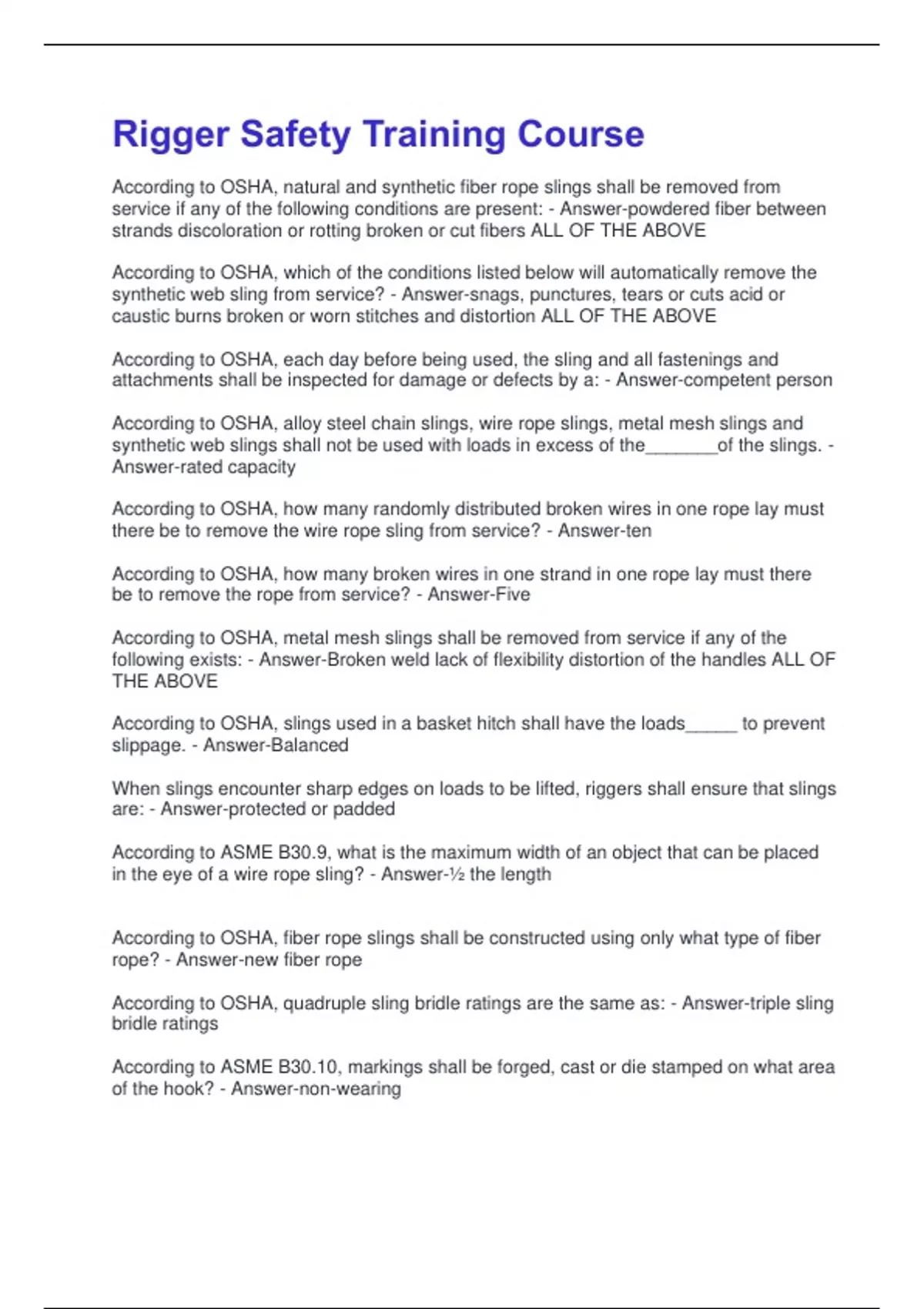Rigger Safety Training Course Questions with Answers (All Answers ...