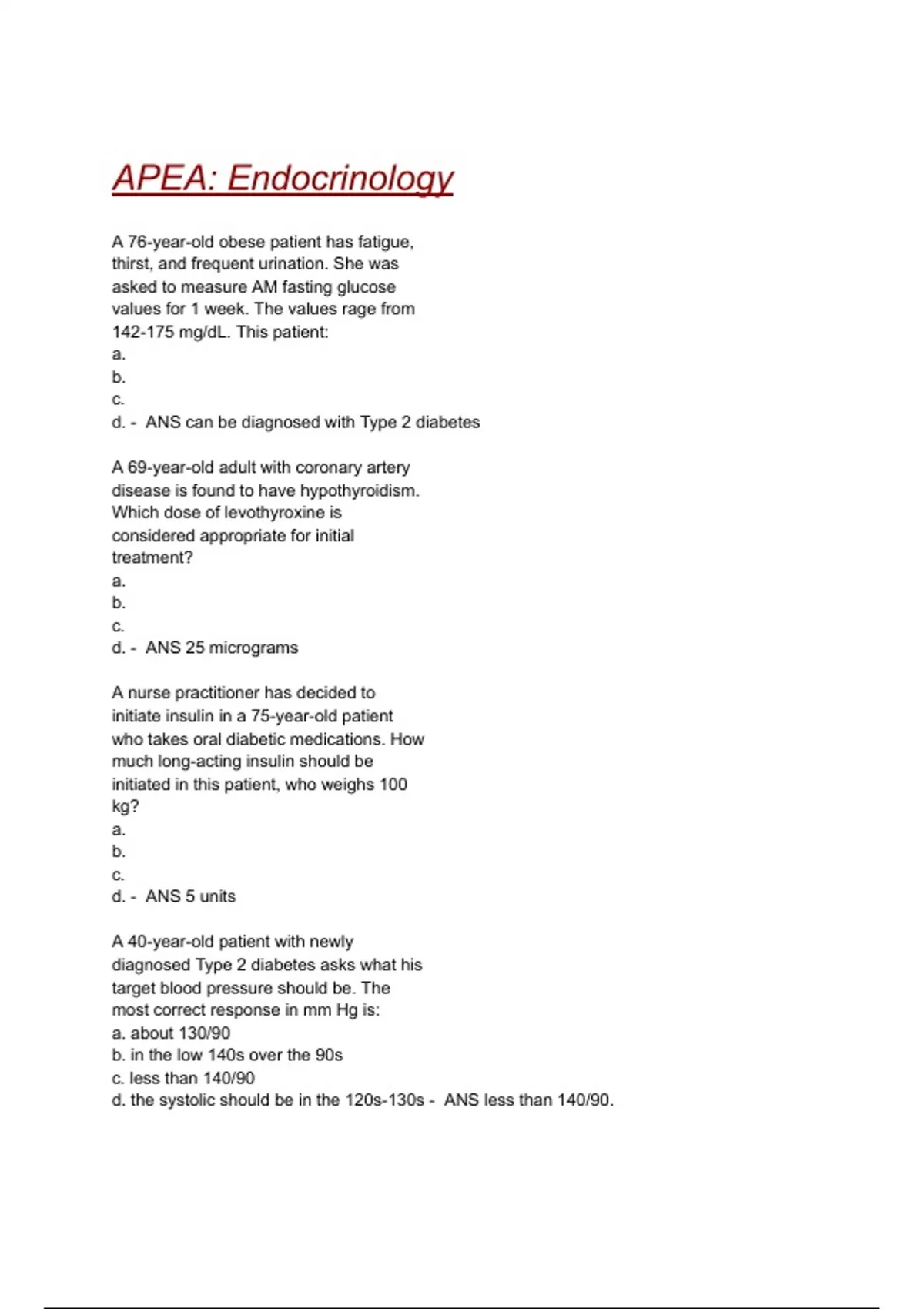 APEA: Endocrinology Exam Questions with complete solutions2024/2025( A+ ...